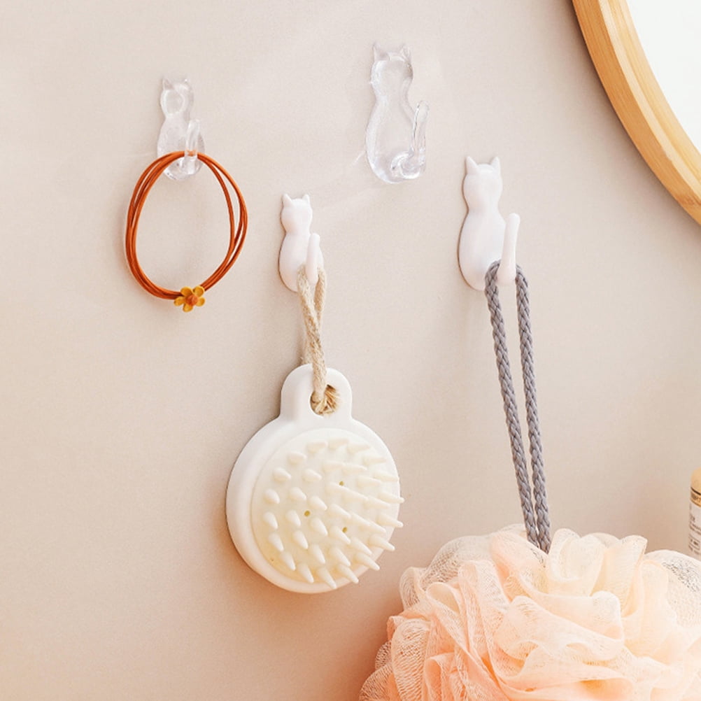 NUOLUX 4Pcs Cat Tail Shaped Wall Hooks White Plastic Adhesive Hanging ...