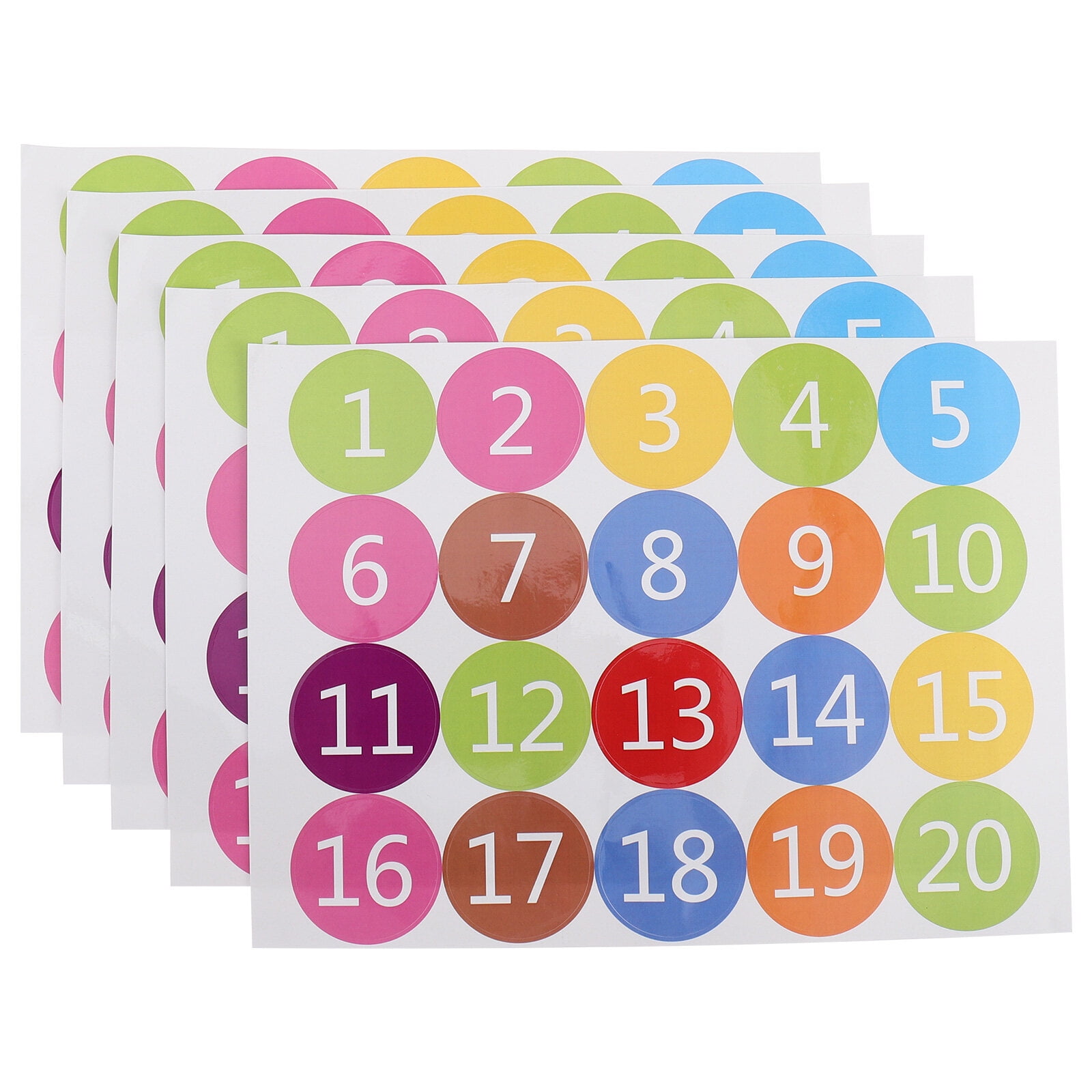 NUOLUX 5 Sheets Colorful Round Number Stickers Waterproof Number Paster ...
