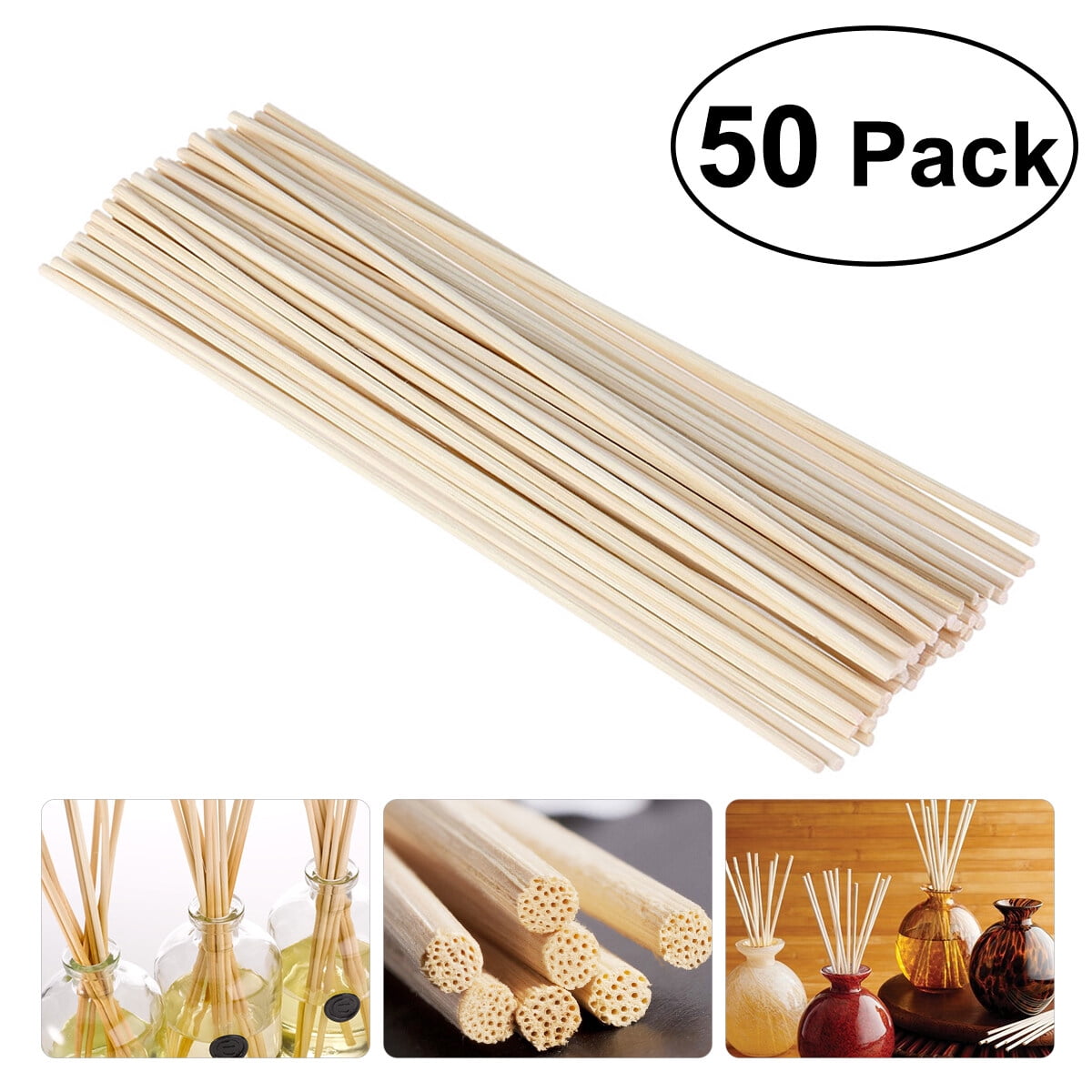 Diffuser Essential Oils 50pcs Reed Sticks Wood Rattan Replacement Aroma ...