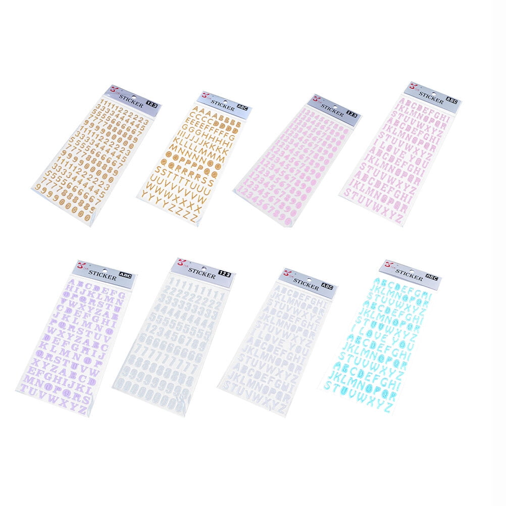 NUOLUX 6 Sheets Colorful Letter Glitter Stickers Numbers Alphabet ...