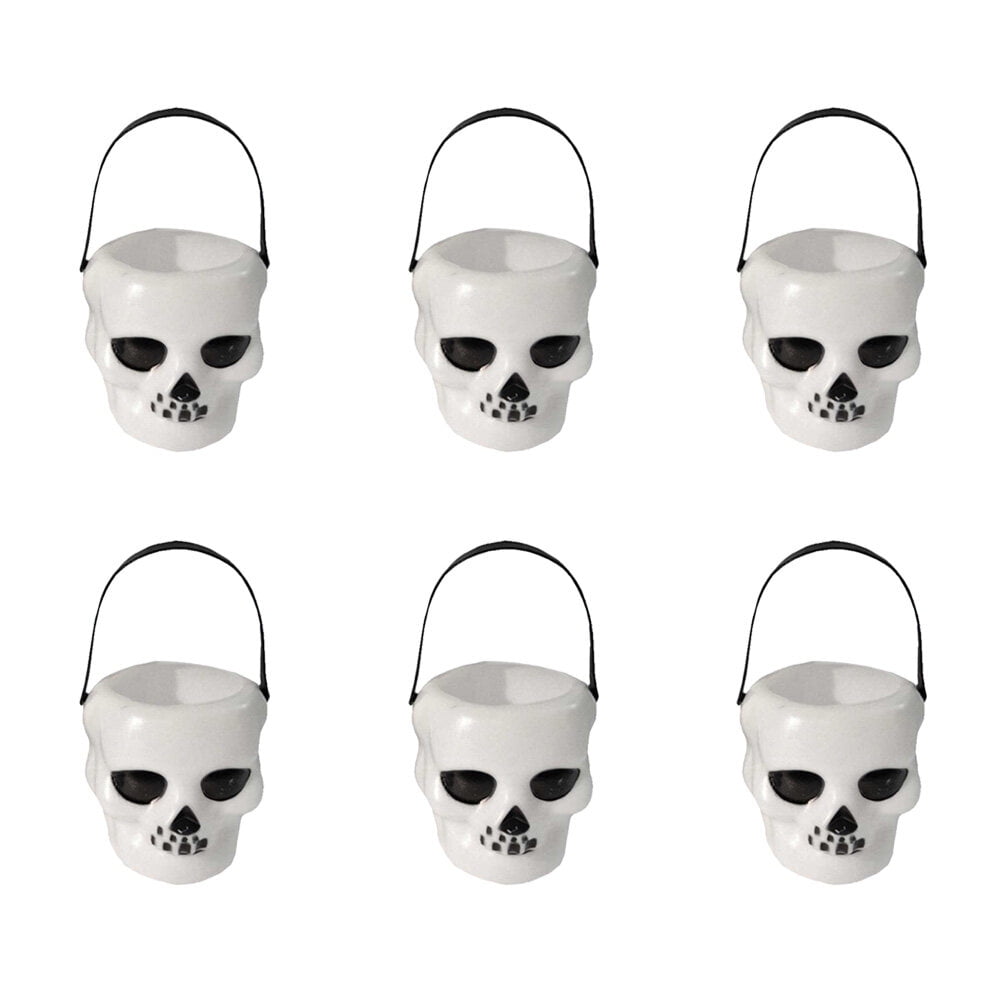 NUOLUX 6pcs 6x5.5cm Halloween Candy Bucket Skull Heads Shaped Trick or ...