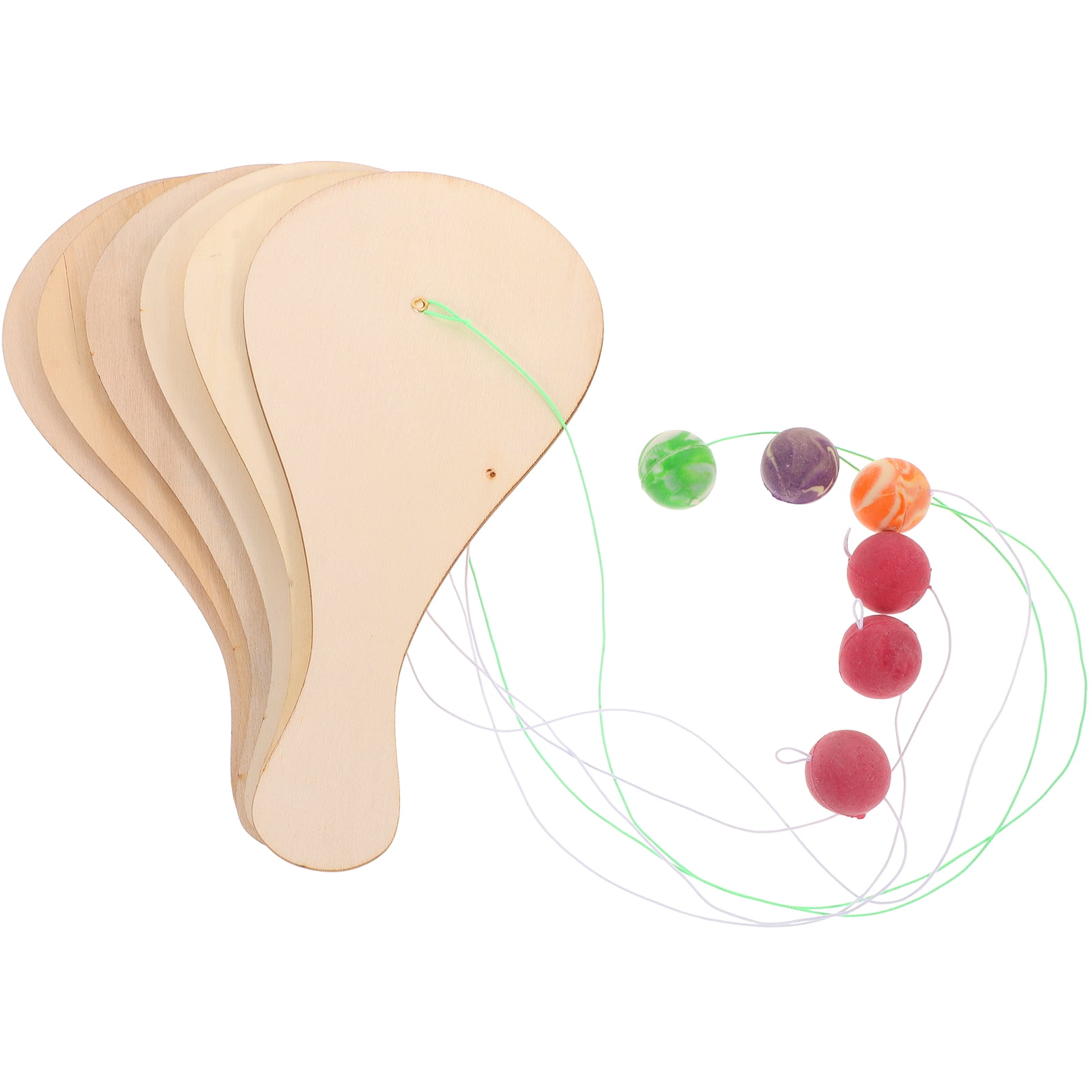 NUOLUX 6pcs Wood Paddle Ball Game Indoor Outdoor Paddle Ball Toys Game ...