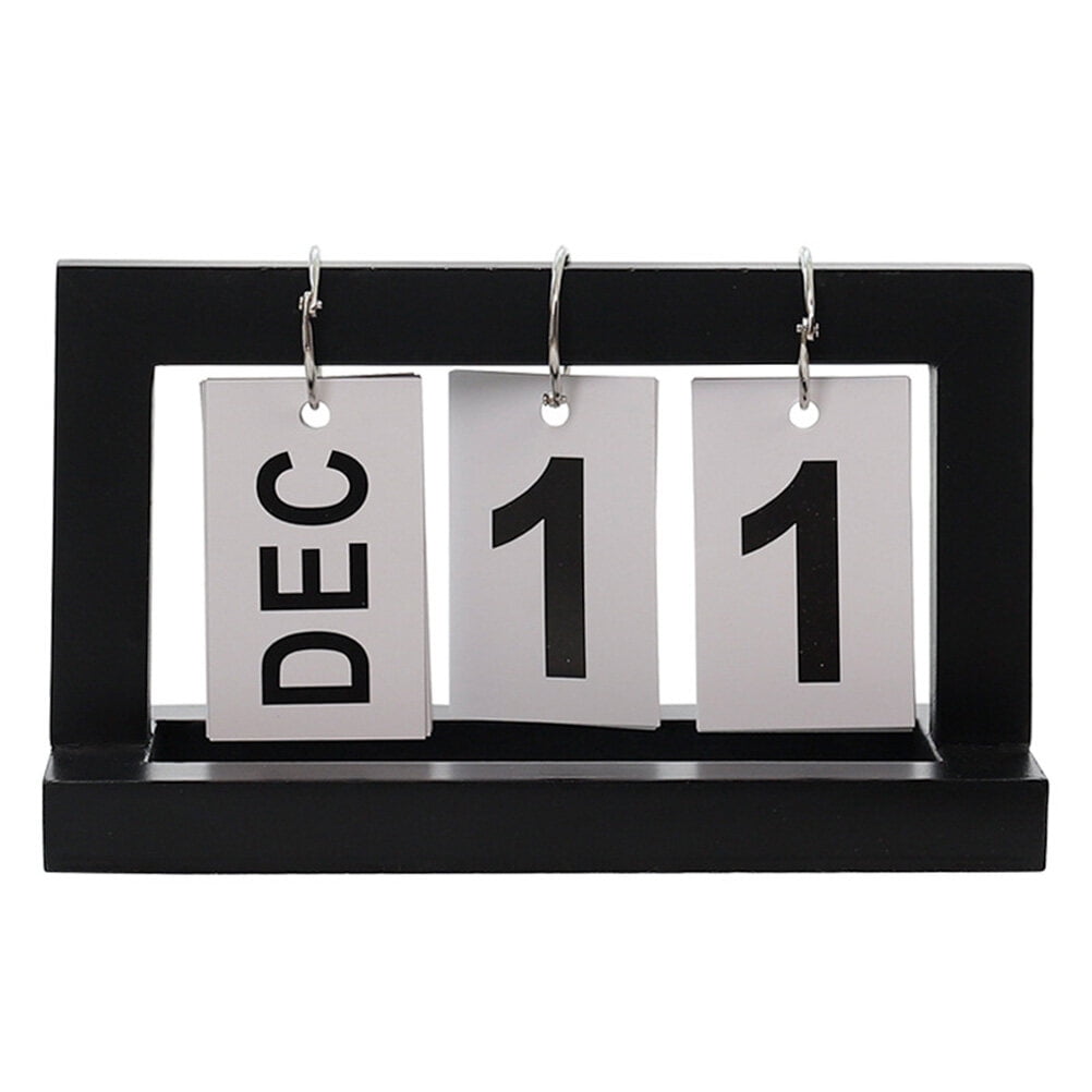 Tineasur Creative Wooden Calendar Black Page Turning Home Desk ...