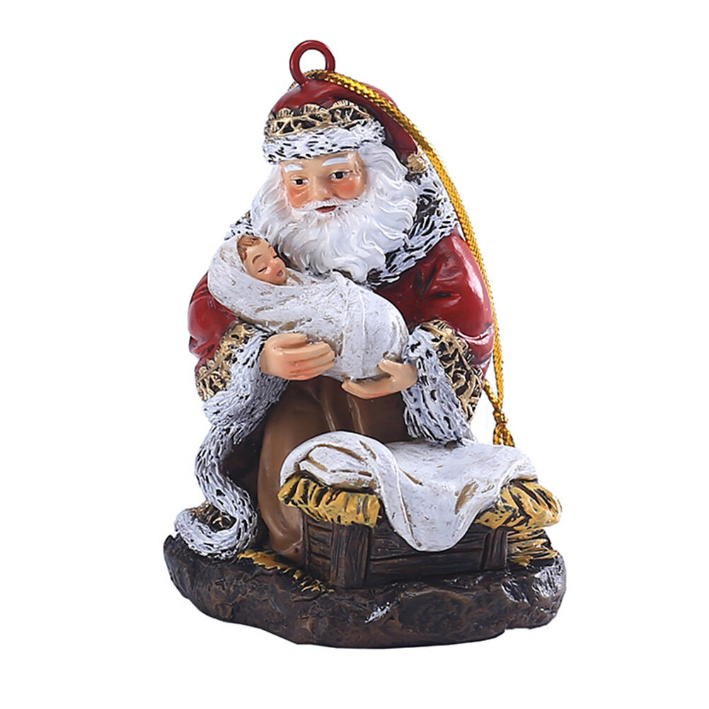 NUOLUX Christmas Ornament Santa Resin Tree Hanging Jesus Figure Sitting ...