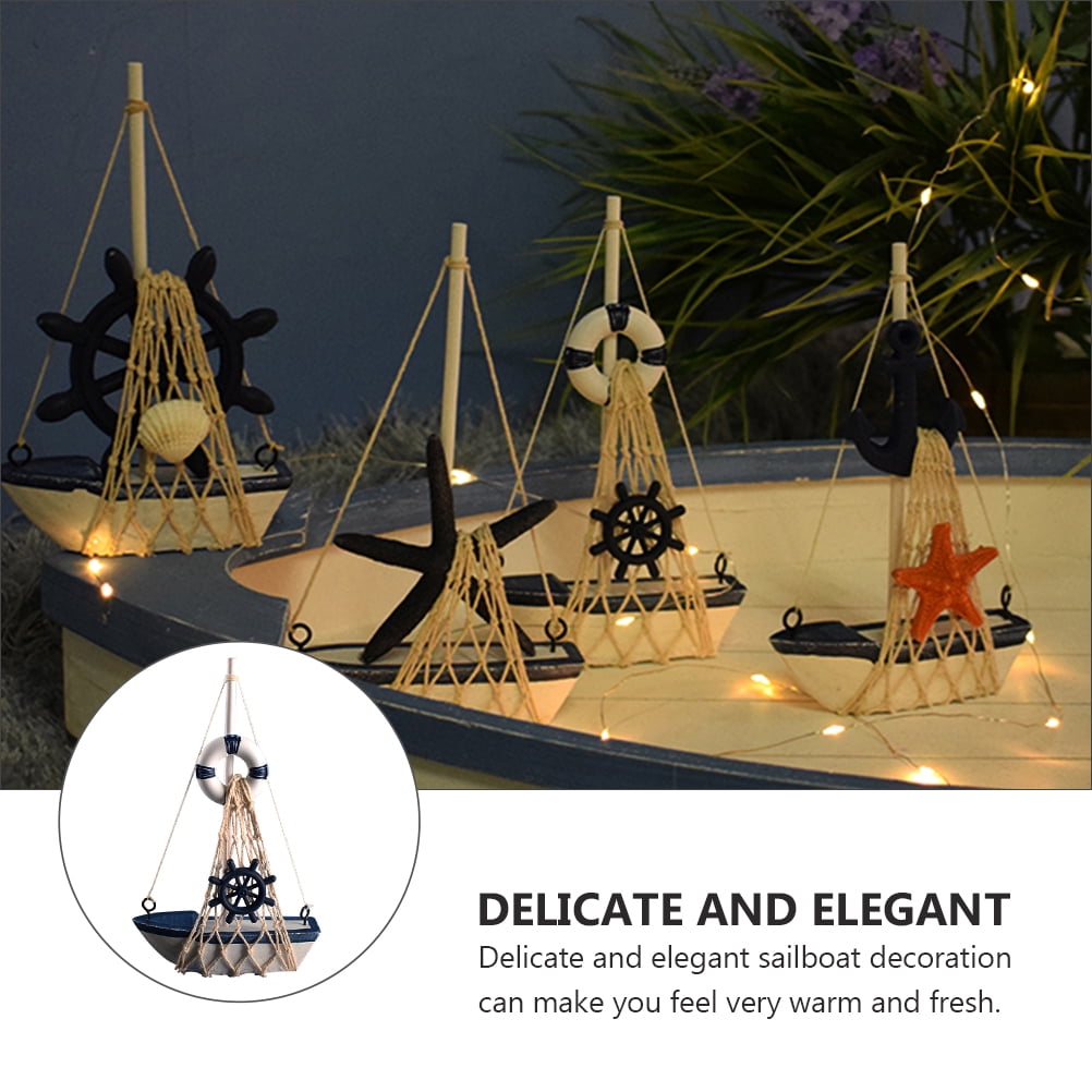 NUOLUX Wooden Sailboat Ornament Nautical Decor Model for Home, Beach ...