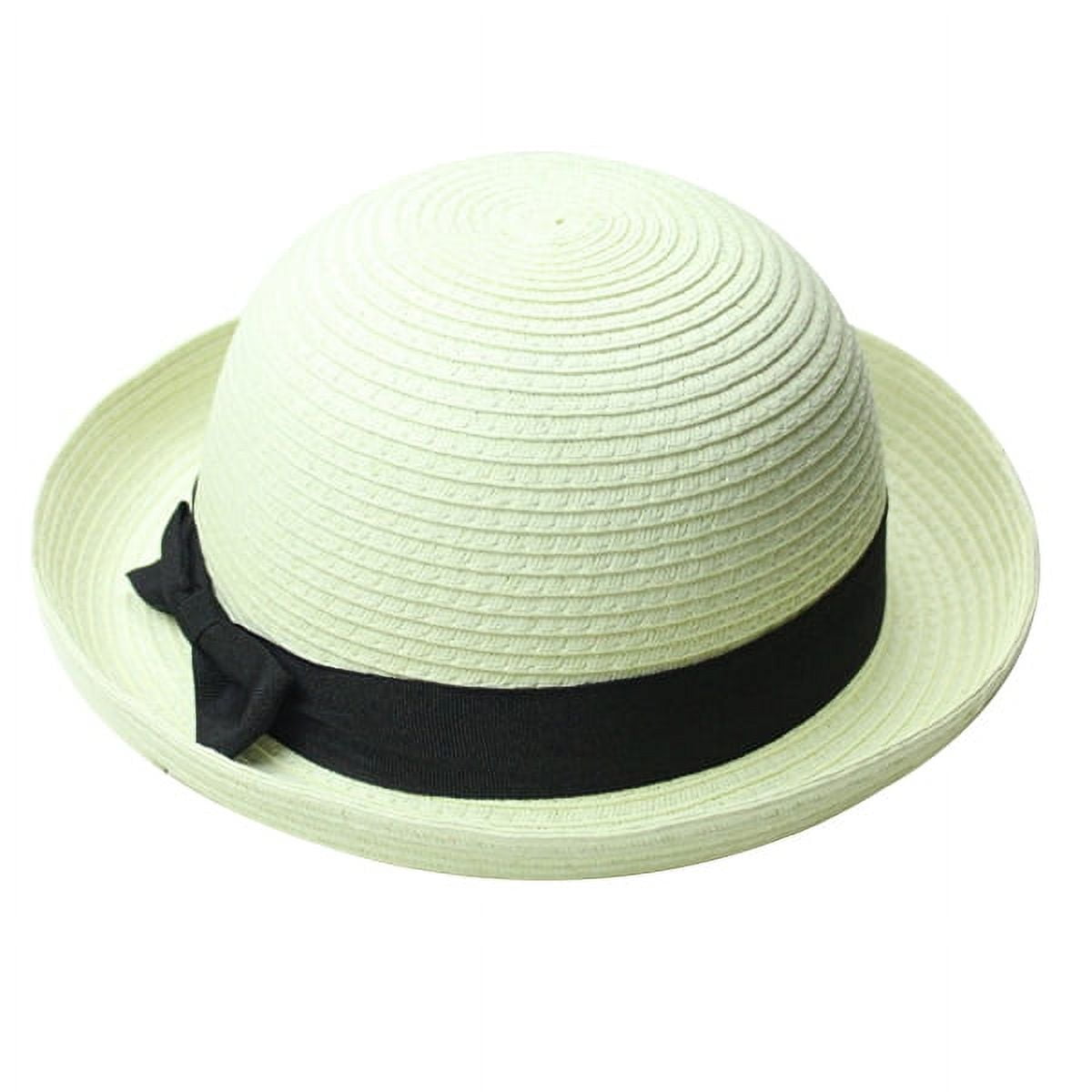 Nuolux Fashion Womens Girls Bowknot Roll Up Wide Brim Dome Straw