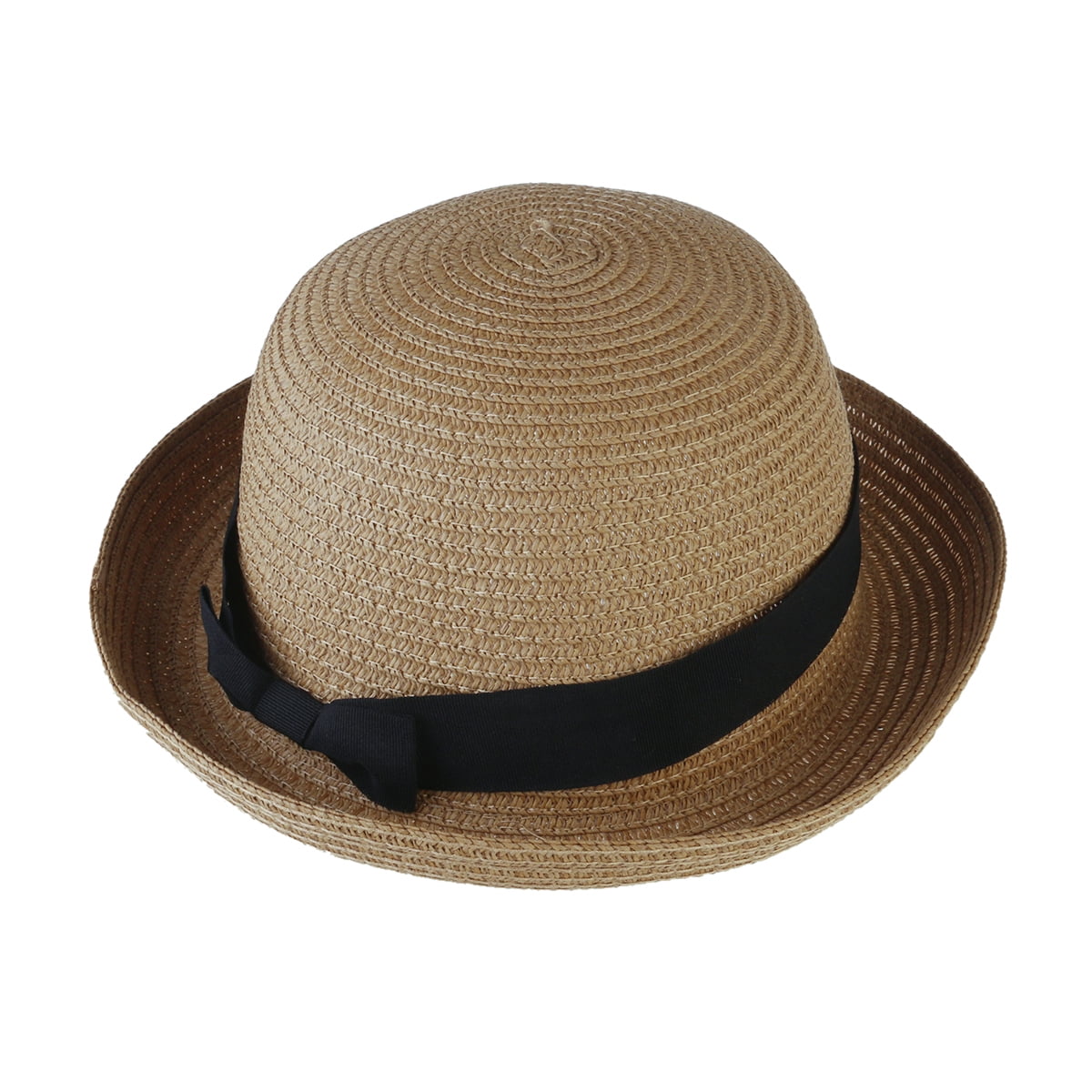 Nuolux Fashion Womens Girls Bowknot Roll Up Wide Brim Dome Straw