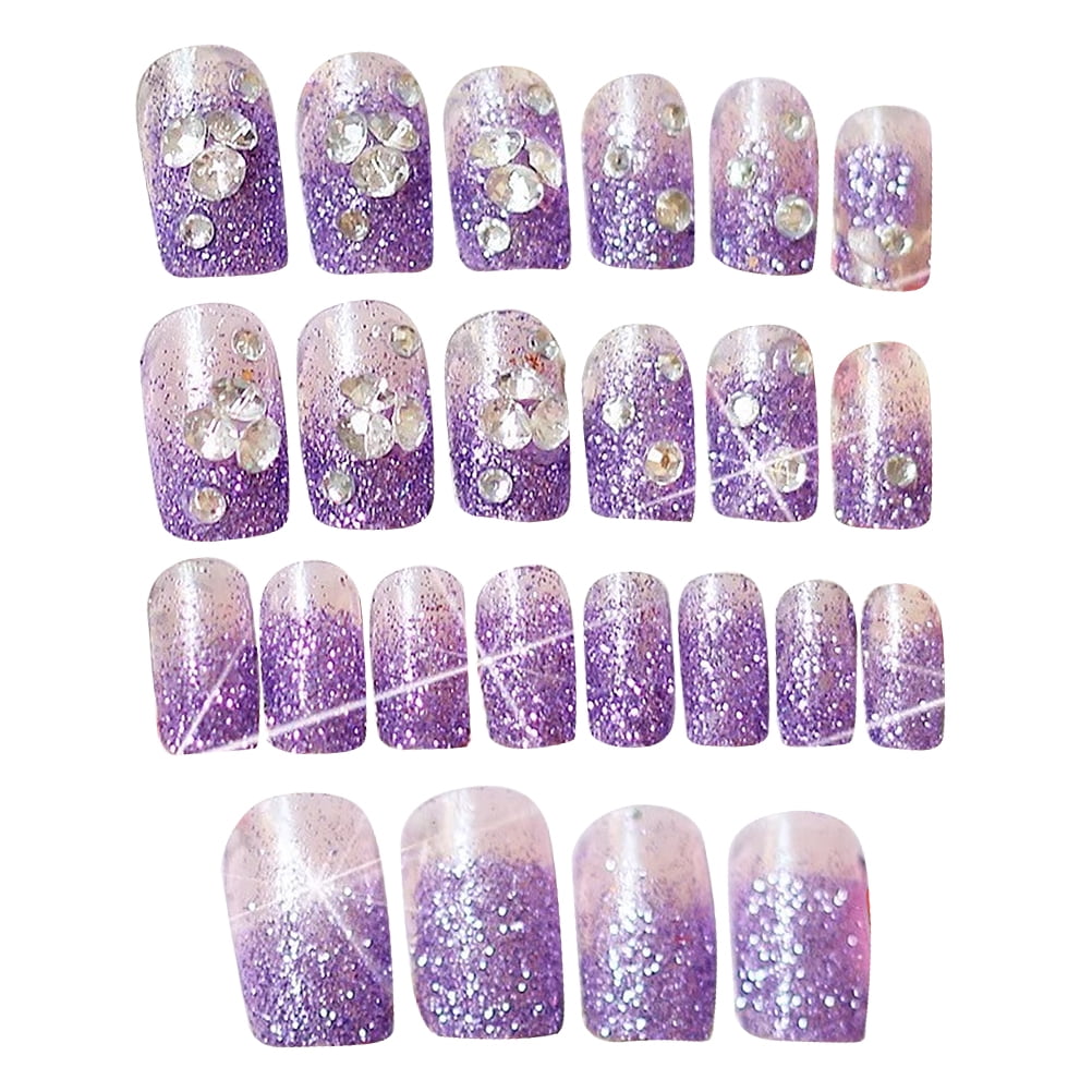 NUOLUX Glitter Purple Fakes Nails Natural False Nail Tip Artificial ...