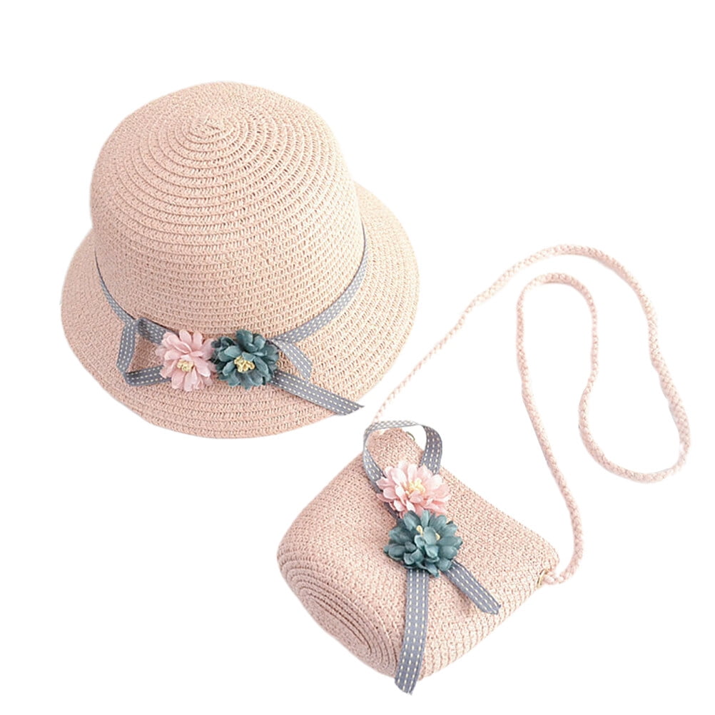 NUOLUX Hat Straw Kids Girls Beach Bagset Hats Easter Sun Bonnet Cap ...