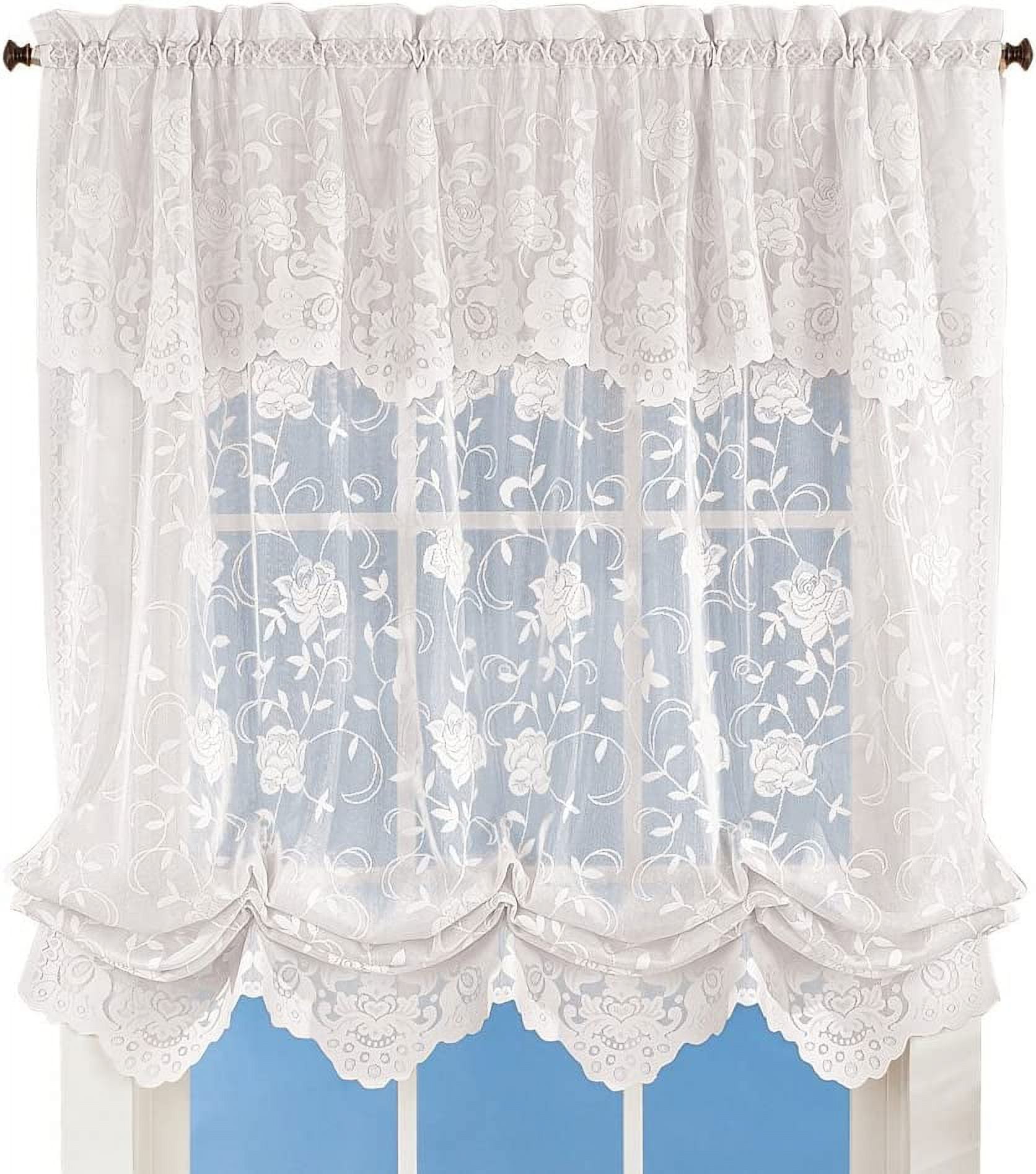 NUOLUX Lace Sheer Window Curtain, Tie-up Balloon Shade, Pastoral ...