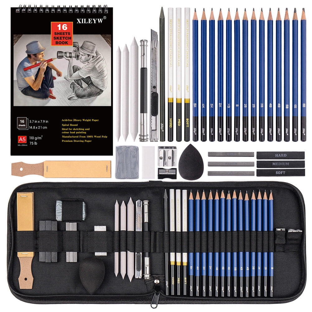 OUNONA Portable Drawing Kit with Assorted Color Rubber Pencils for ...