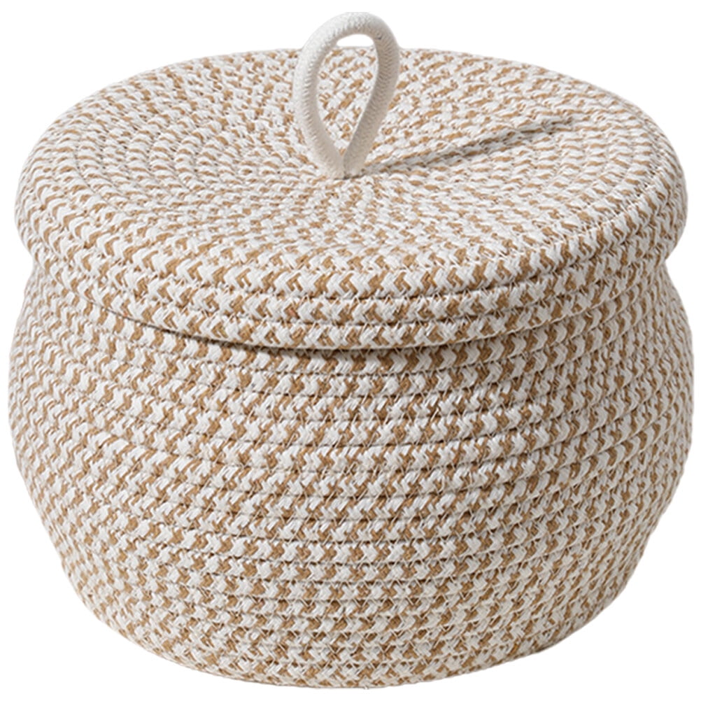NUOLUX Round Basket with Lid Decorative Basket Organizing Basket Cotton ...