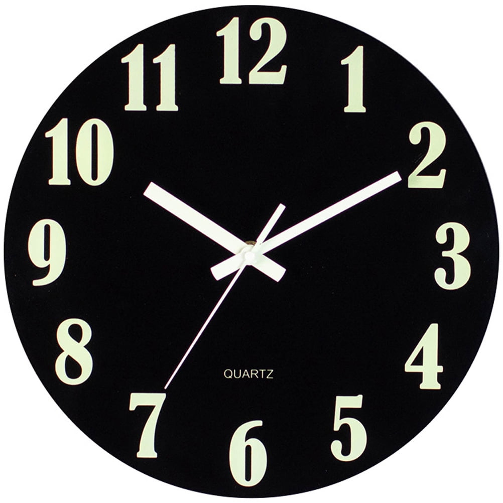 NUOLUX Silent Glow in the Dark Wall Clock, Large Numbers, Black Glass ...