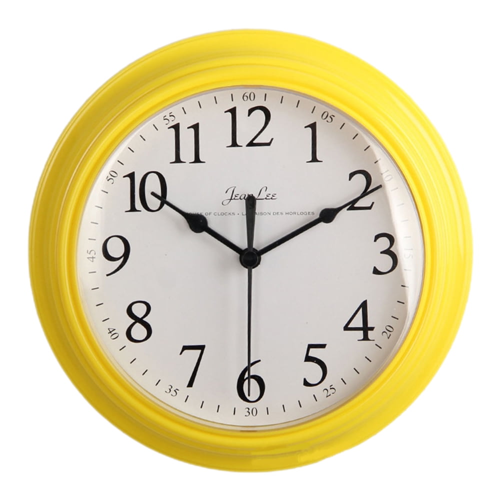 Tineasur Round Yellow Plastic Wall Clock Silent Design Battery Operated ...