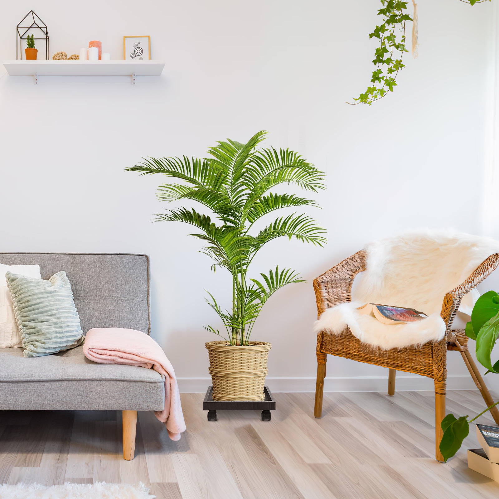 NUOLUX Square Plastic Plant Stand with Wheel for Patio 1Set Grey ...