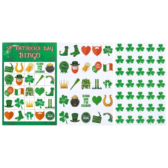 OUNONA 33 Sheets St. Patrick's Day Bingo Game Set Shamrock Bingo 24 ...