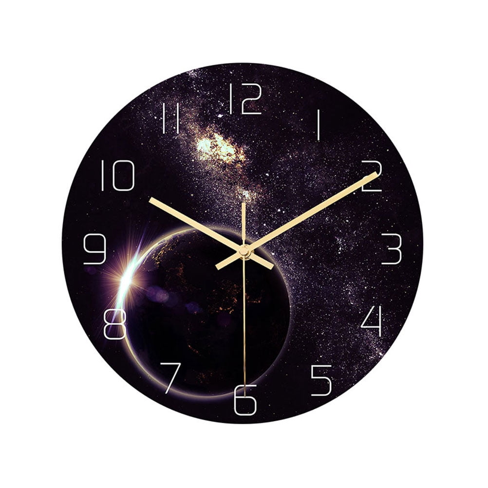 NUOLUX Universe Planet Wall Clock Outer Space Hanging Clock Round ...