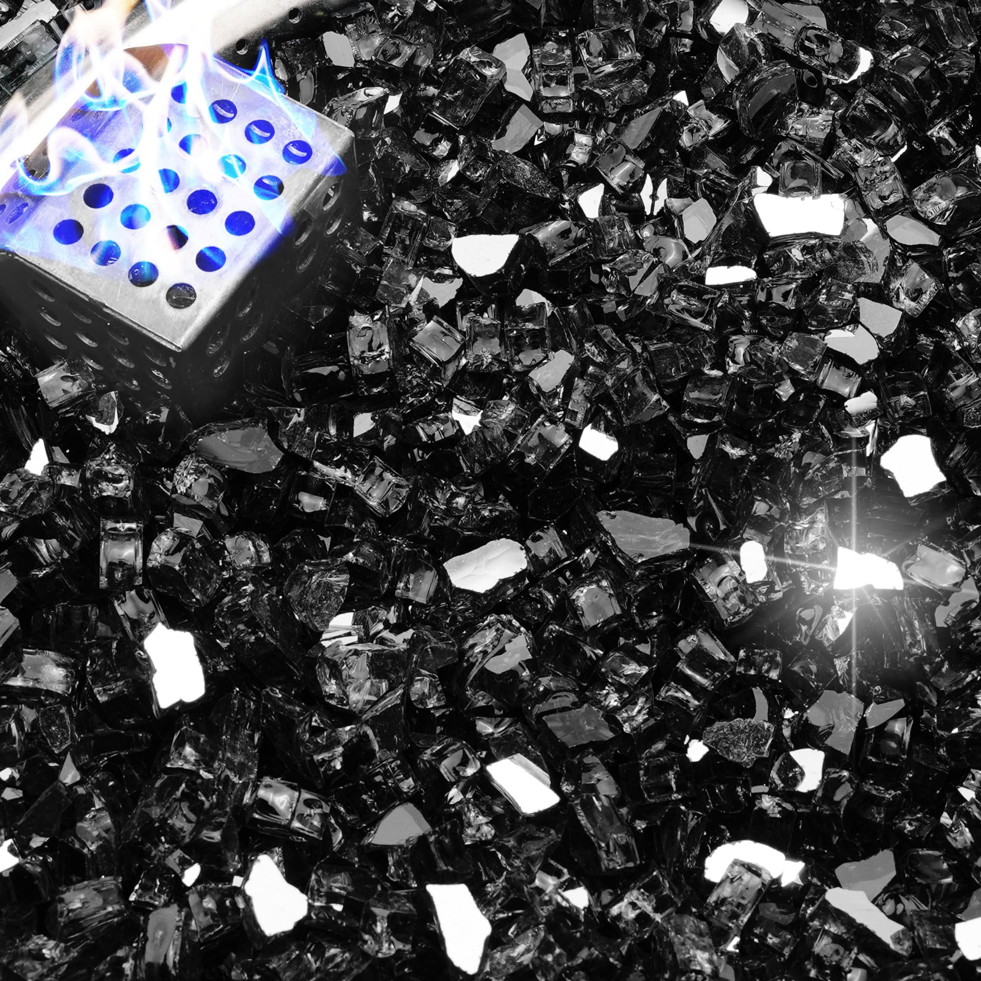 NUPICK 20 Pound Fire Glass, 1/4 Inch Reflective Fire Pit Glass ...