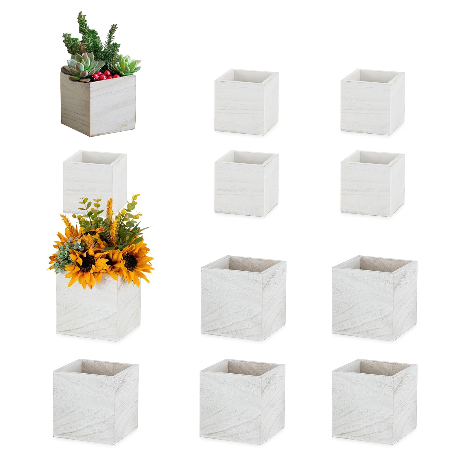 Nuptio Wood Planter Box Set, 5 Inch+4Inch Square Wedding Flower Holder ...
