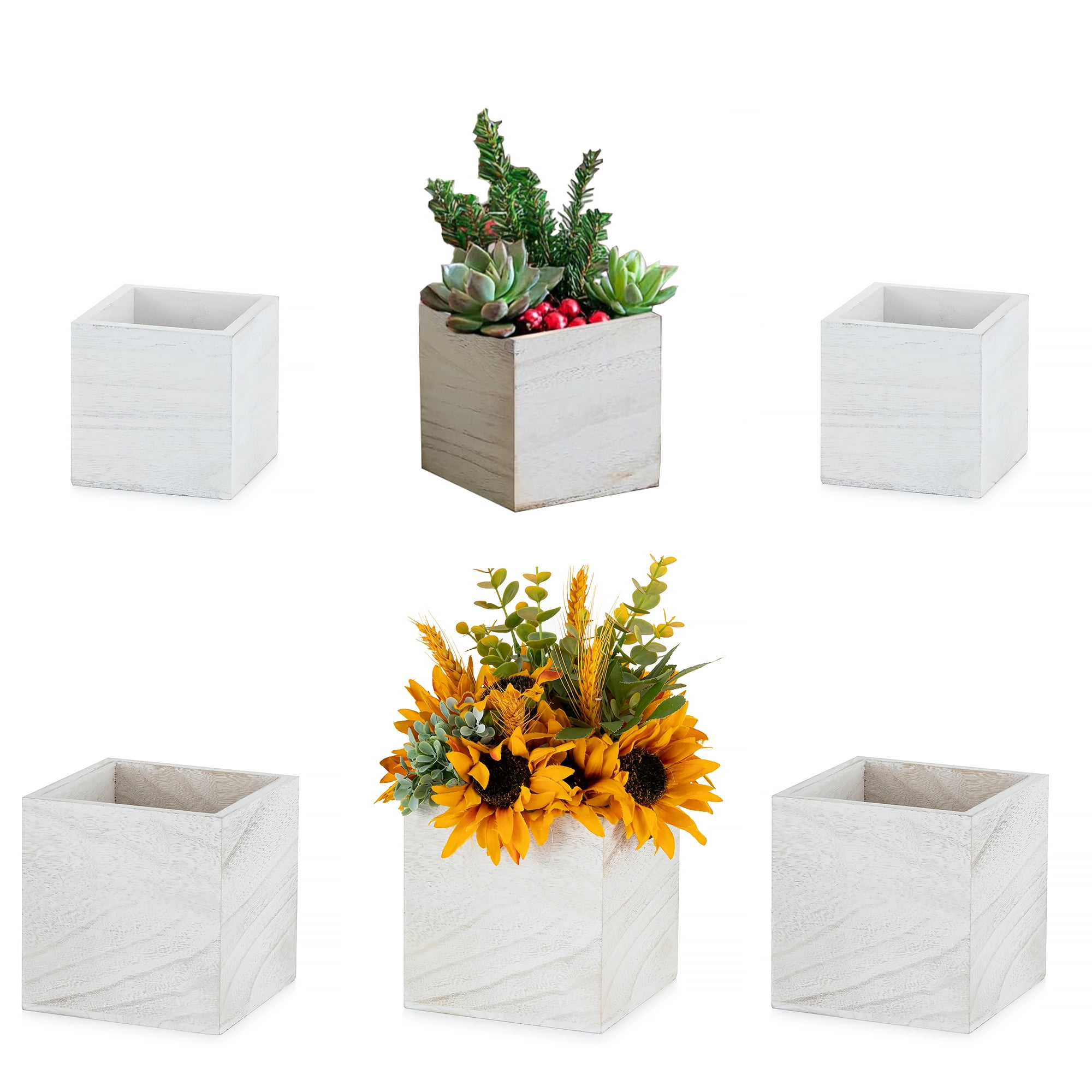 NUPTIO Wooden Box for Centerpiece: 6 Pcs Rustic Square Wood Planter ...