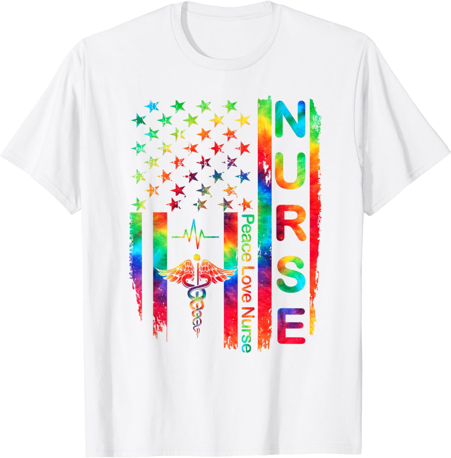 NURSE Life American Flag Nursing Peace Love Nurse Tie Dye T-Shirt ...