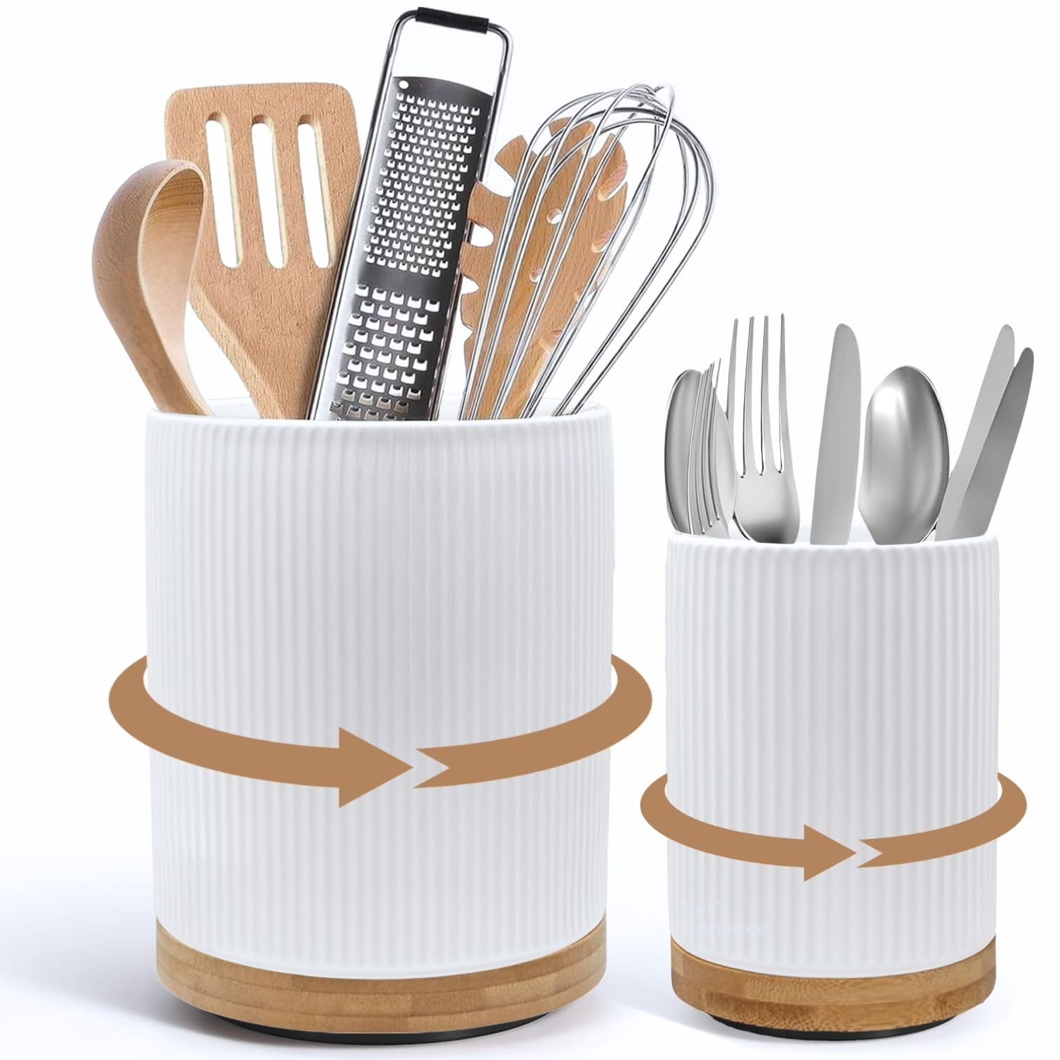 NURTURE KNOTS 2 Pack Ceramic Utensil Holder, 7.3"+5.4" kitchen utensils ...
