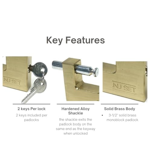 NUSET 3-1/2"Solid Brass Monoblock Block Padlock Keyed Different ...