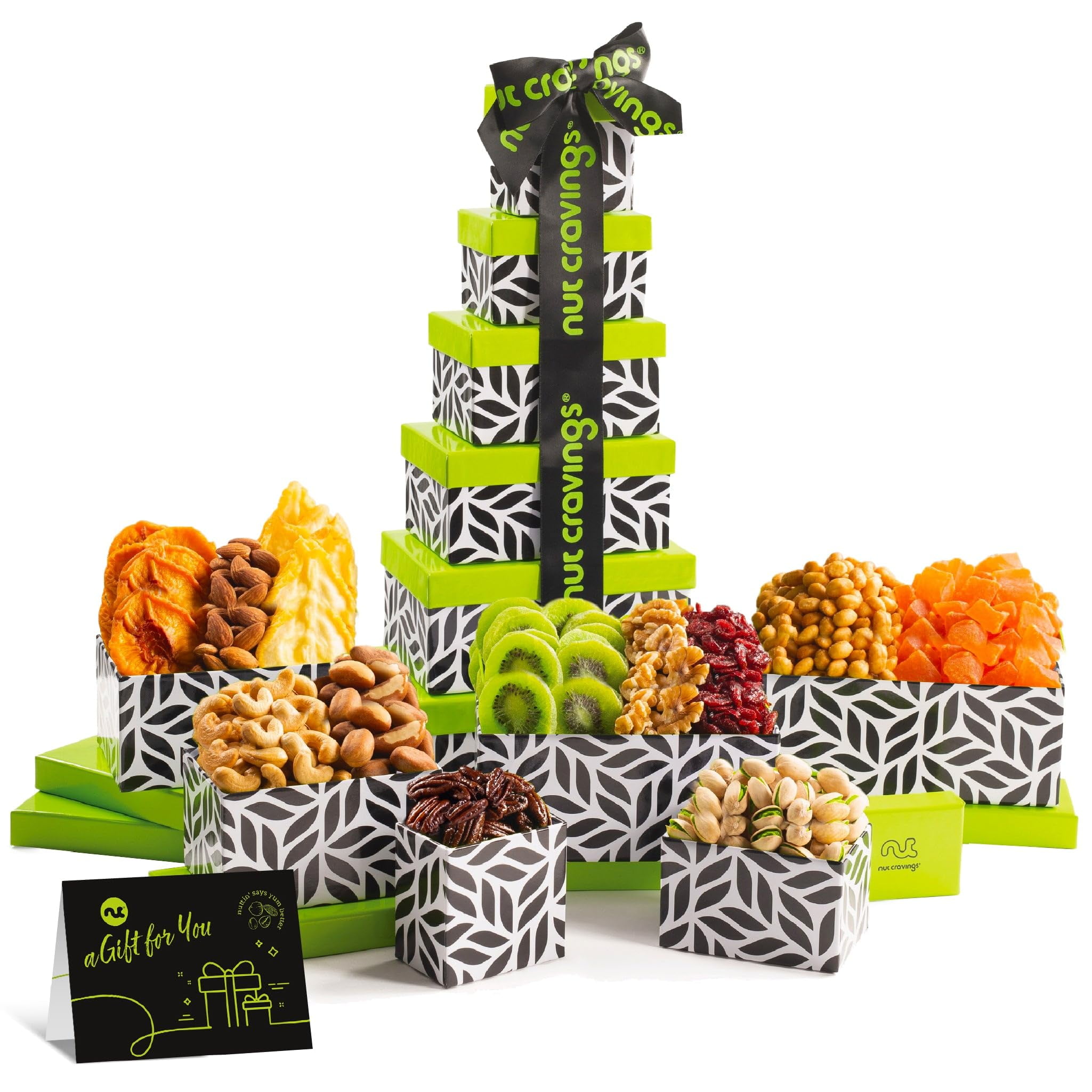 NUT CRAVINGS - Dried DEF29 Fruit & Mixed Nuts Gift Basket Leaf Tower ...