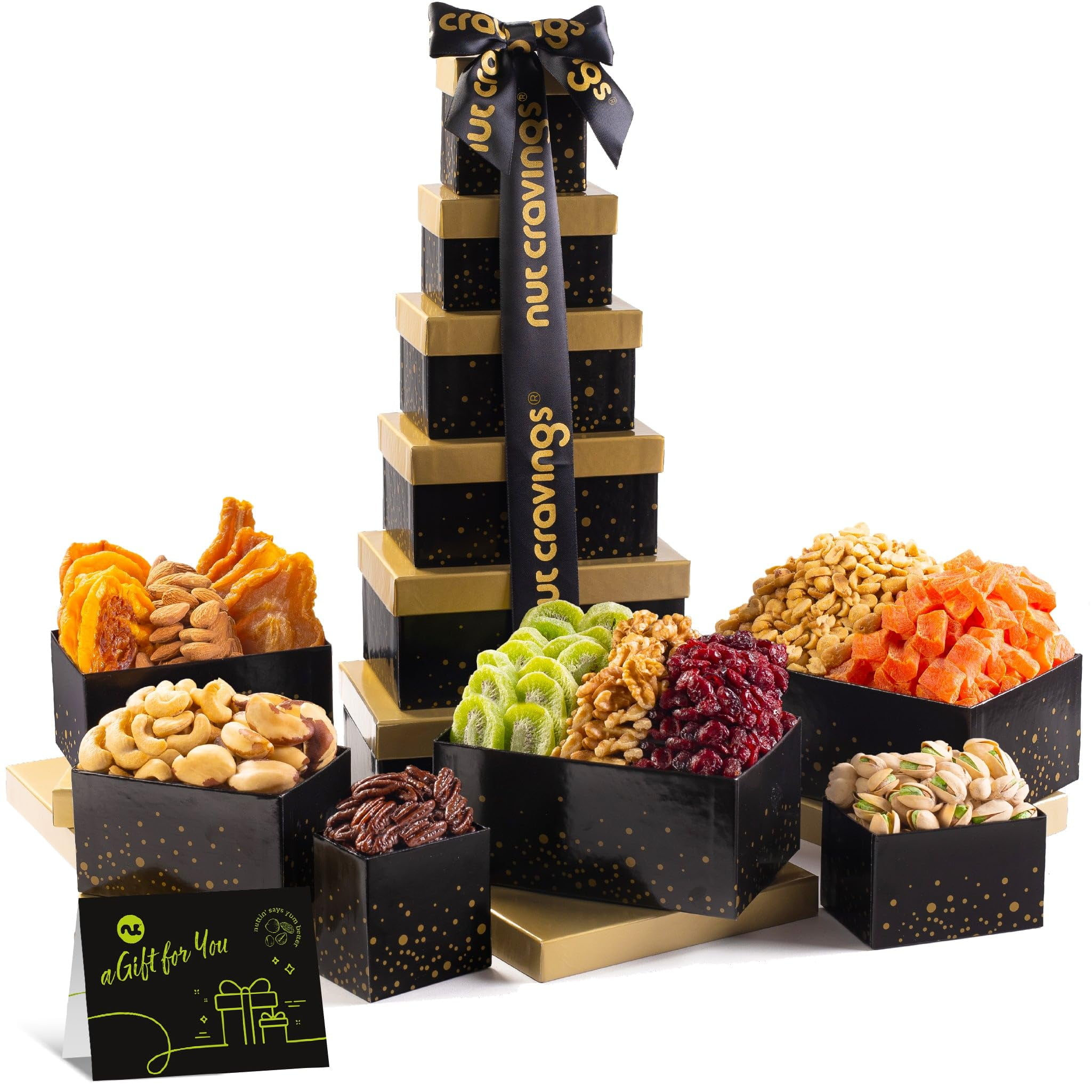 NUT CRAVINGS - Dried OKA4 Fruit & Mixed Nuts Gift Basket in Black Tower ...