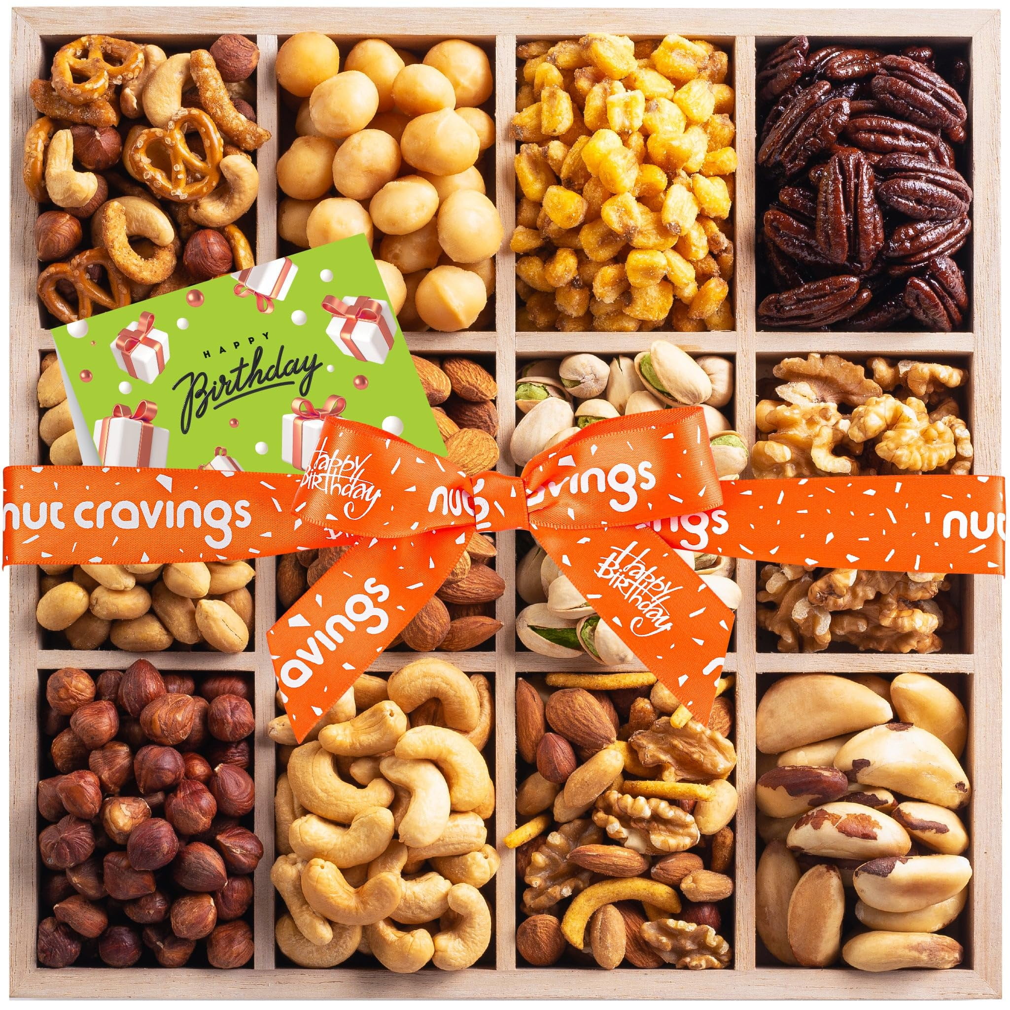 NUT CRAVINGS Gourmet Collection - Happy Birthday MDH1Treats, Nuts Gift Basket with Bday Ribbon ...