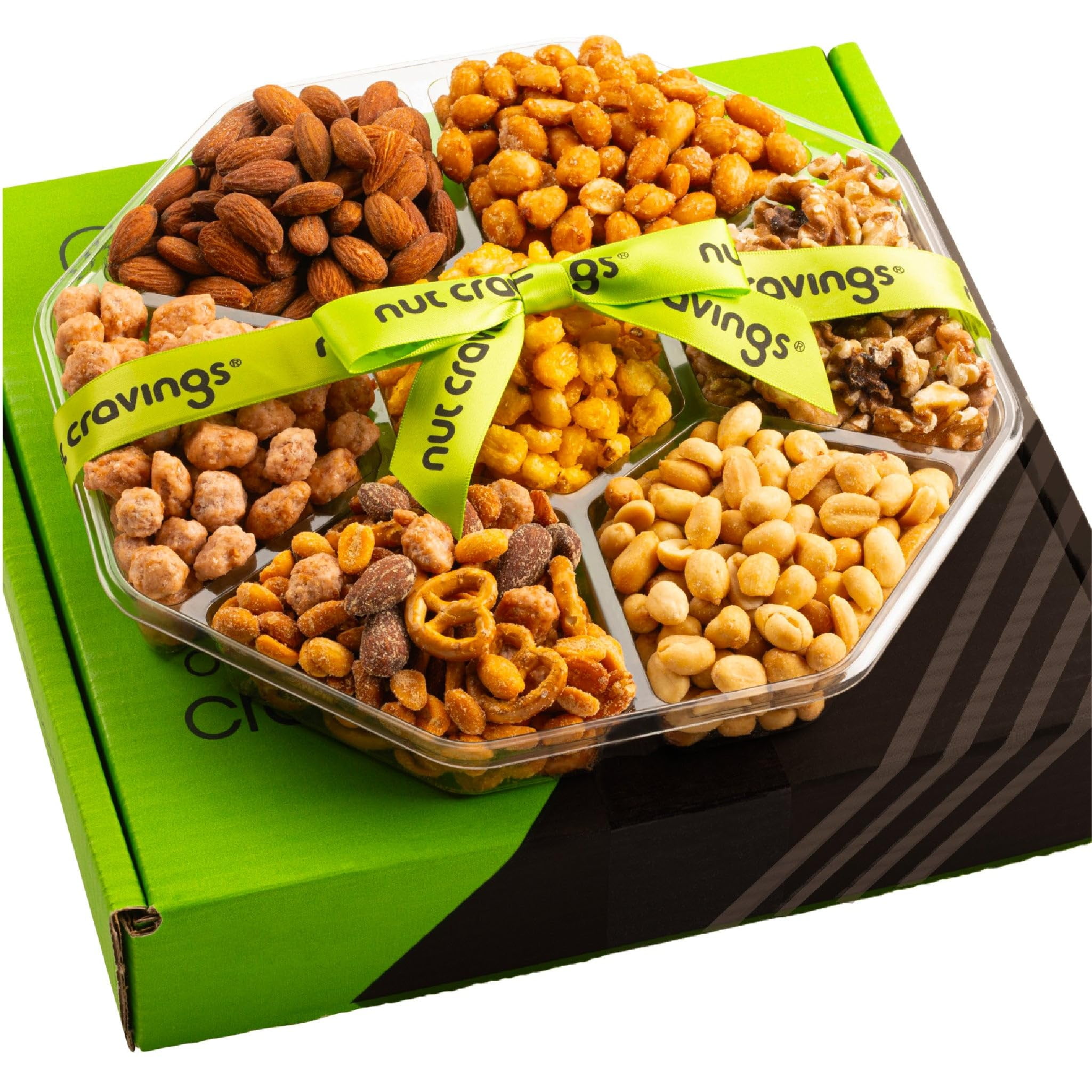 NUT CRAVINGS - Mixed BDF32 Nuts Gift Basket + Green Ribbon Classic (7 Assortments, 1 LB) Food ...