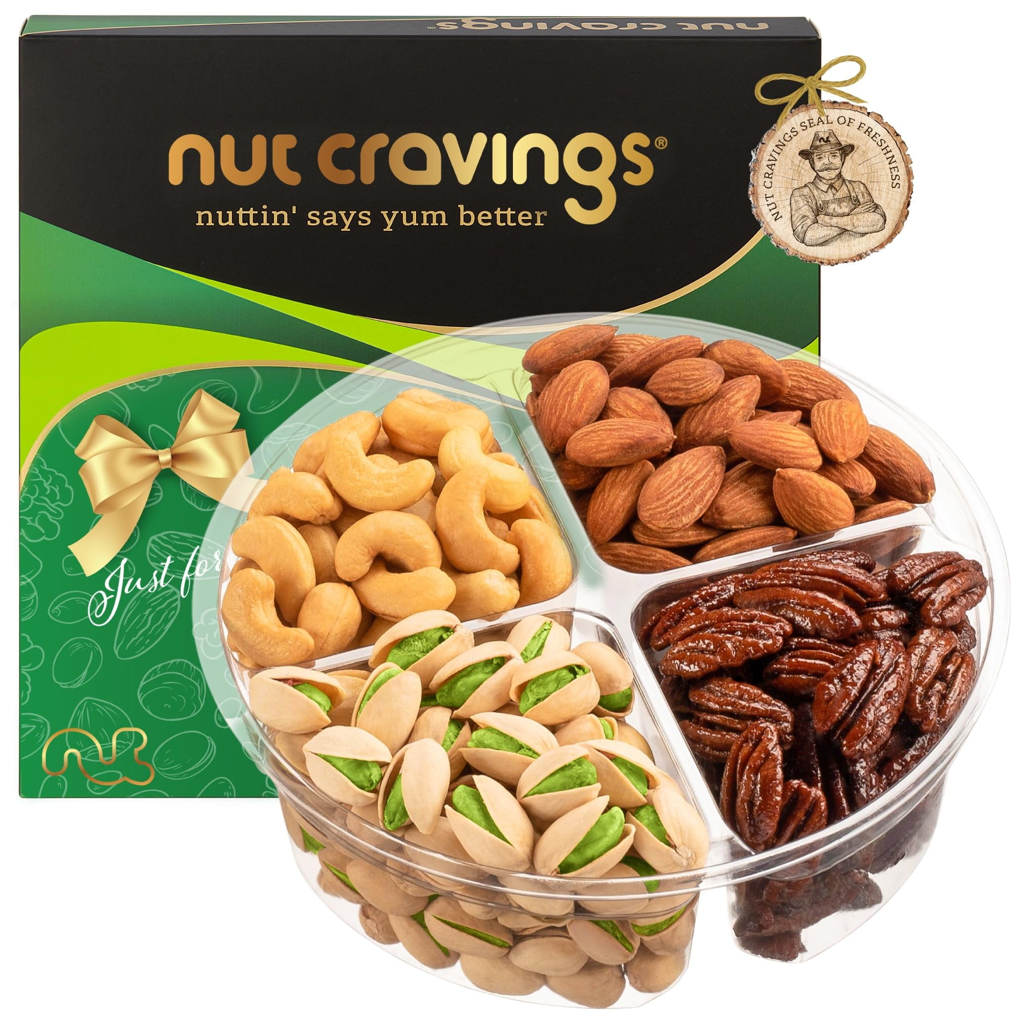 NUT CRAVINGS - Mixed JKF25 Nuts Gift Basket in Green Gold Box (4 ...