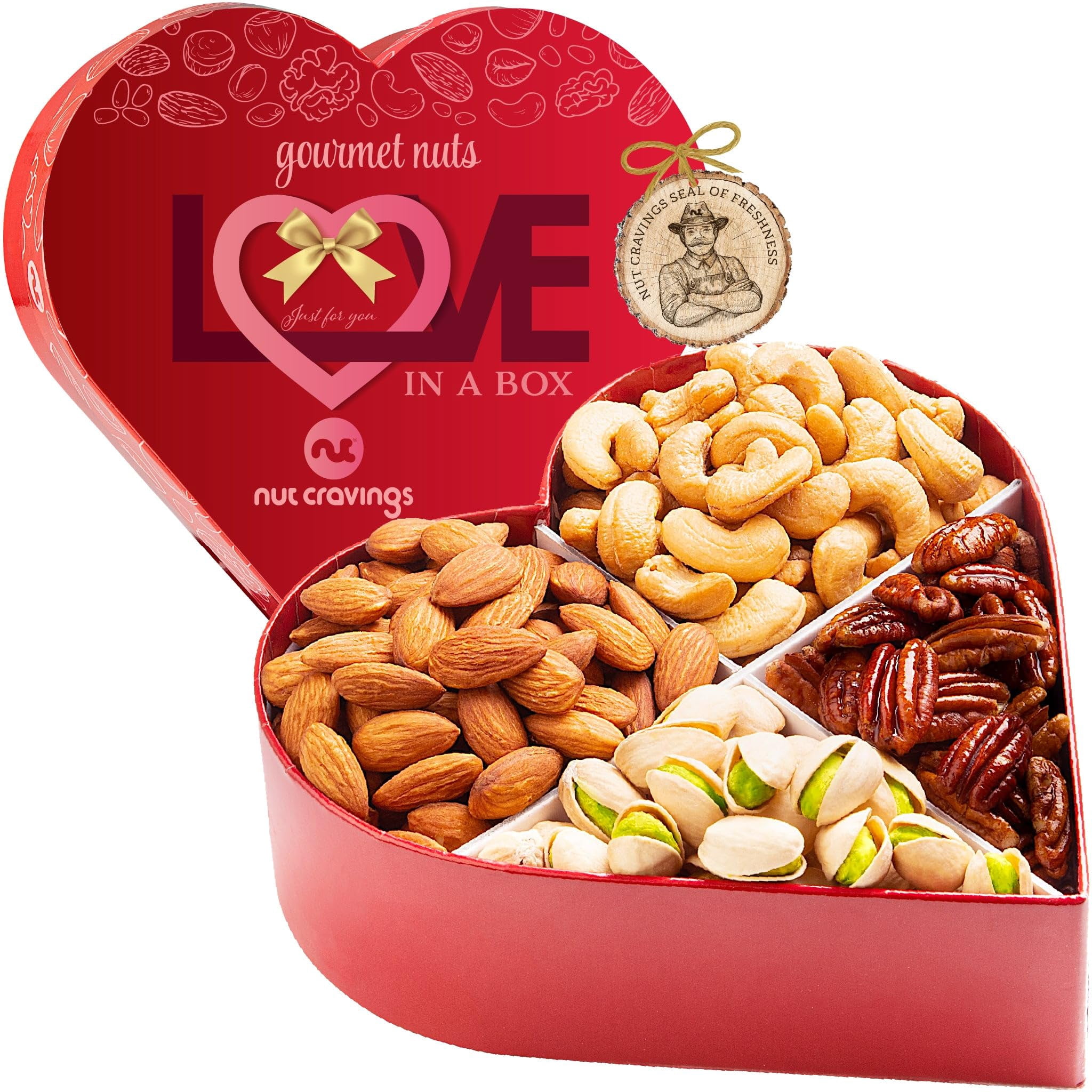 NUT CRAVINGS - Mixed JKF25 Nuts Heart Shaped Gift Basket, Love in A Box ...