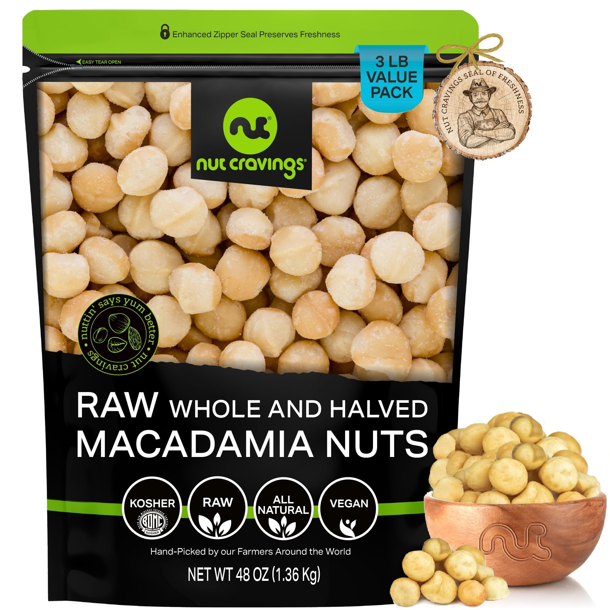 NUT CRAVINGS - Raw JKF25 Macadamia Nuts, Unsalted, Shelled, and Halved ...