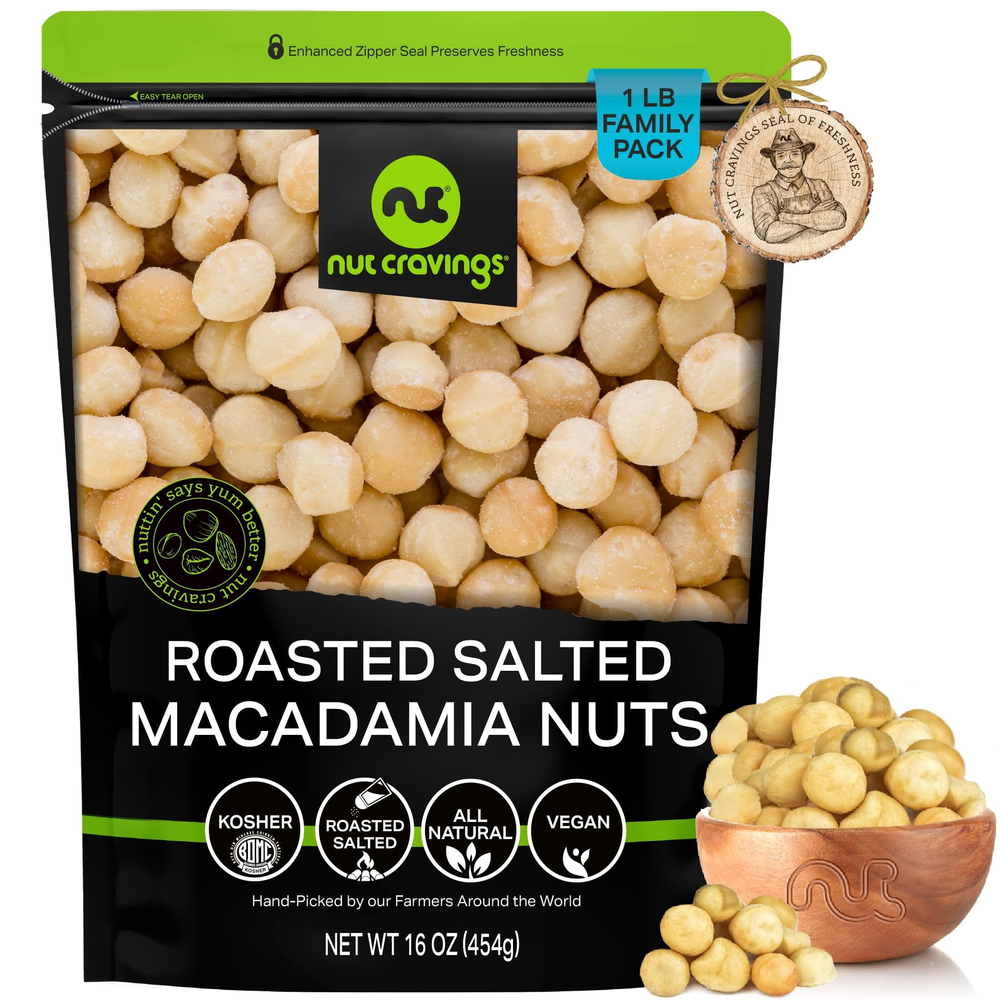 NUT CRAVINGS - Roasted DEF29 & Salted Macadamia Nuts - No Shell, (16oz ...