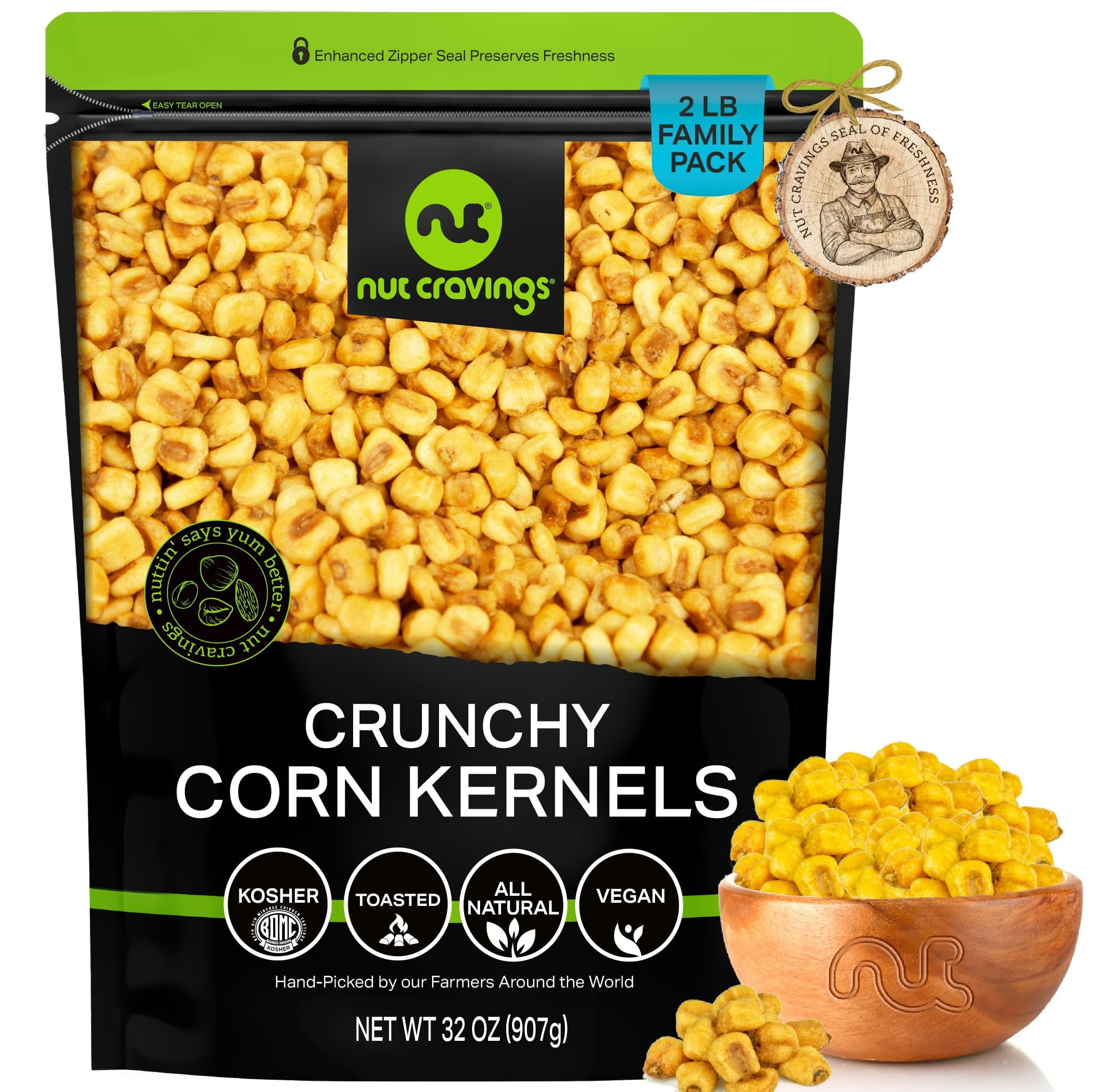NUT CRAVINGS - Toasted DMF15 Crunchy Corn Kernels - Original Flavor Roasted & Salted (32oz - 2 ...