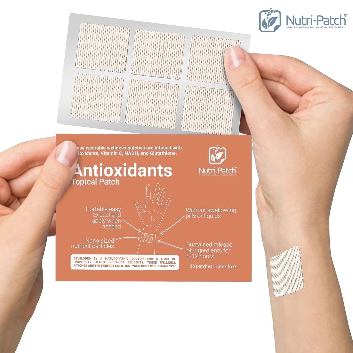 NUTRI-PATCH Antioxidants Topical Patch, infused with Vitamin C, Glutathione, Coenzyme Q10, NAC ...