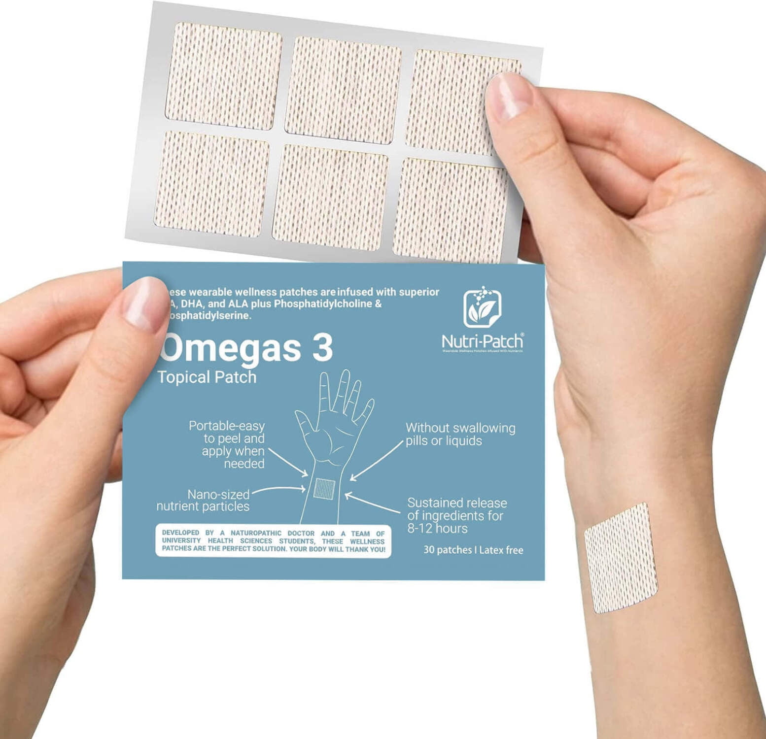NUTRI-PATCH Omegas 3 Topical Patch, Infused with EPA, DHA, ALA, and ...