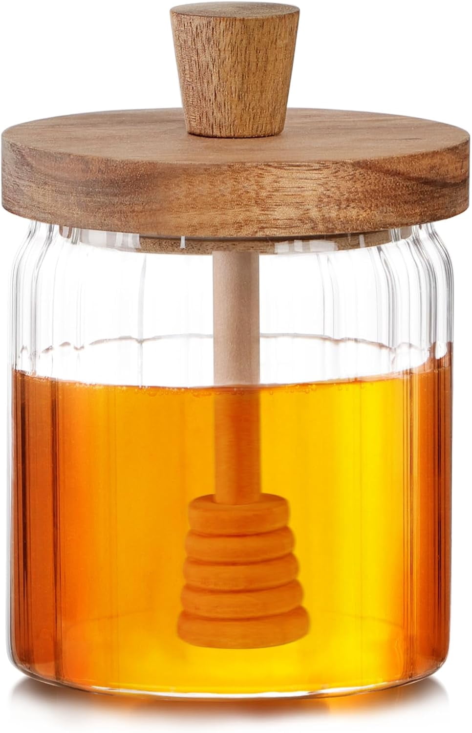 NUTRIUPS 15oz Glass Honey Jar with Dipper Stick and Wooden Lid, Honey ...