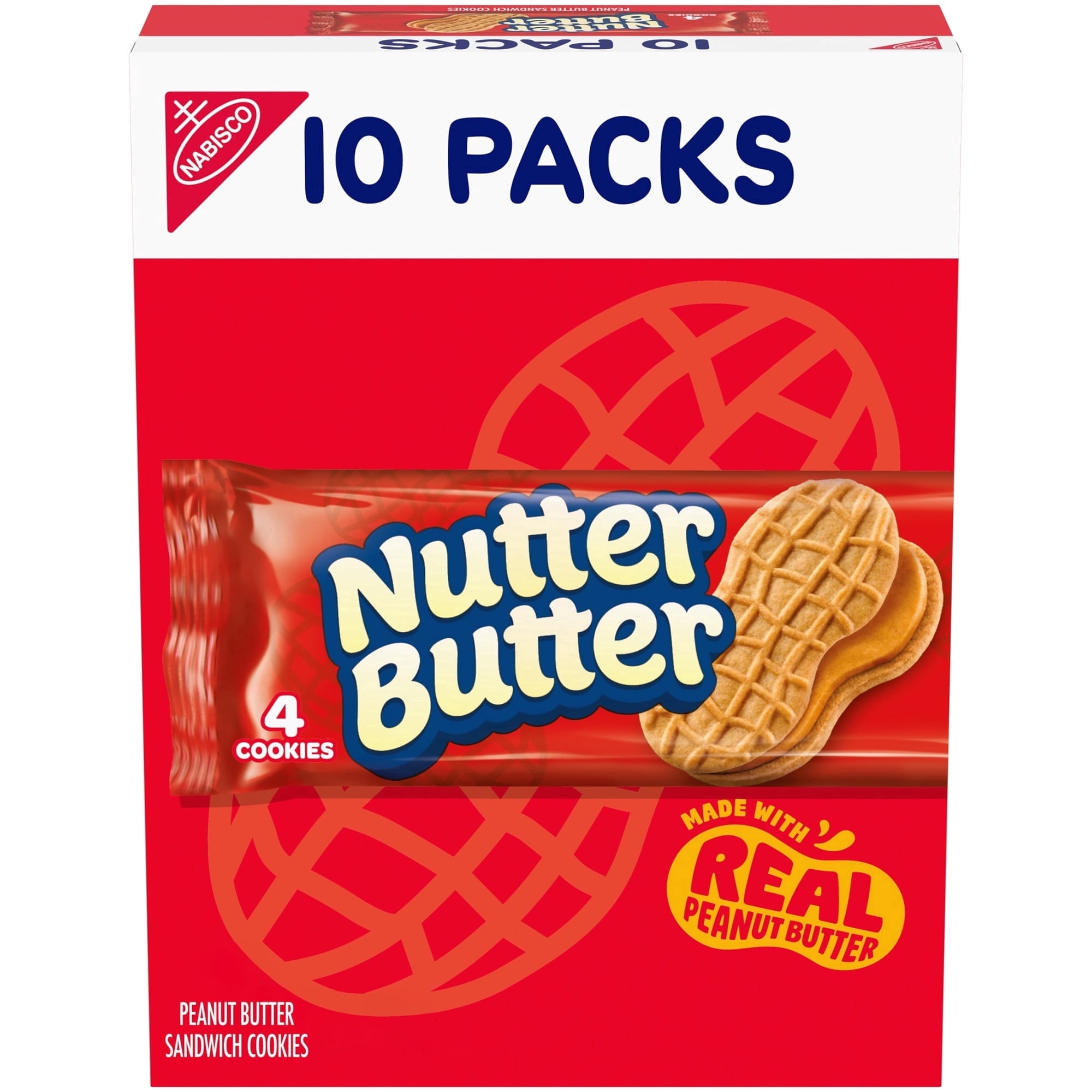 NUTTER BUTTER Peanut Butter Sandwich Cookies, 10 Snack Packs (4 Cookies ...