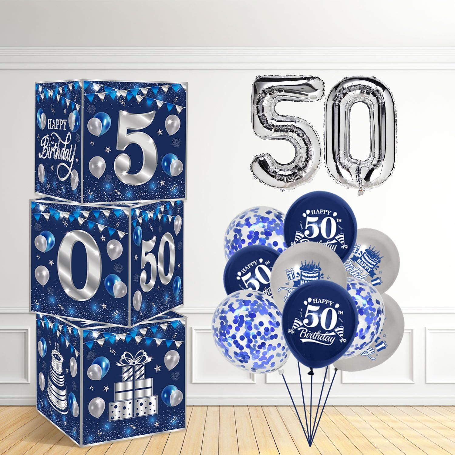 NUTTYBASH 50th Birthday Decorations AIF4 for Men Women, Navy Silver ...