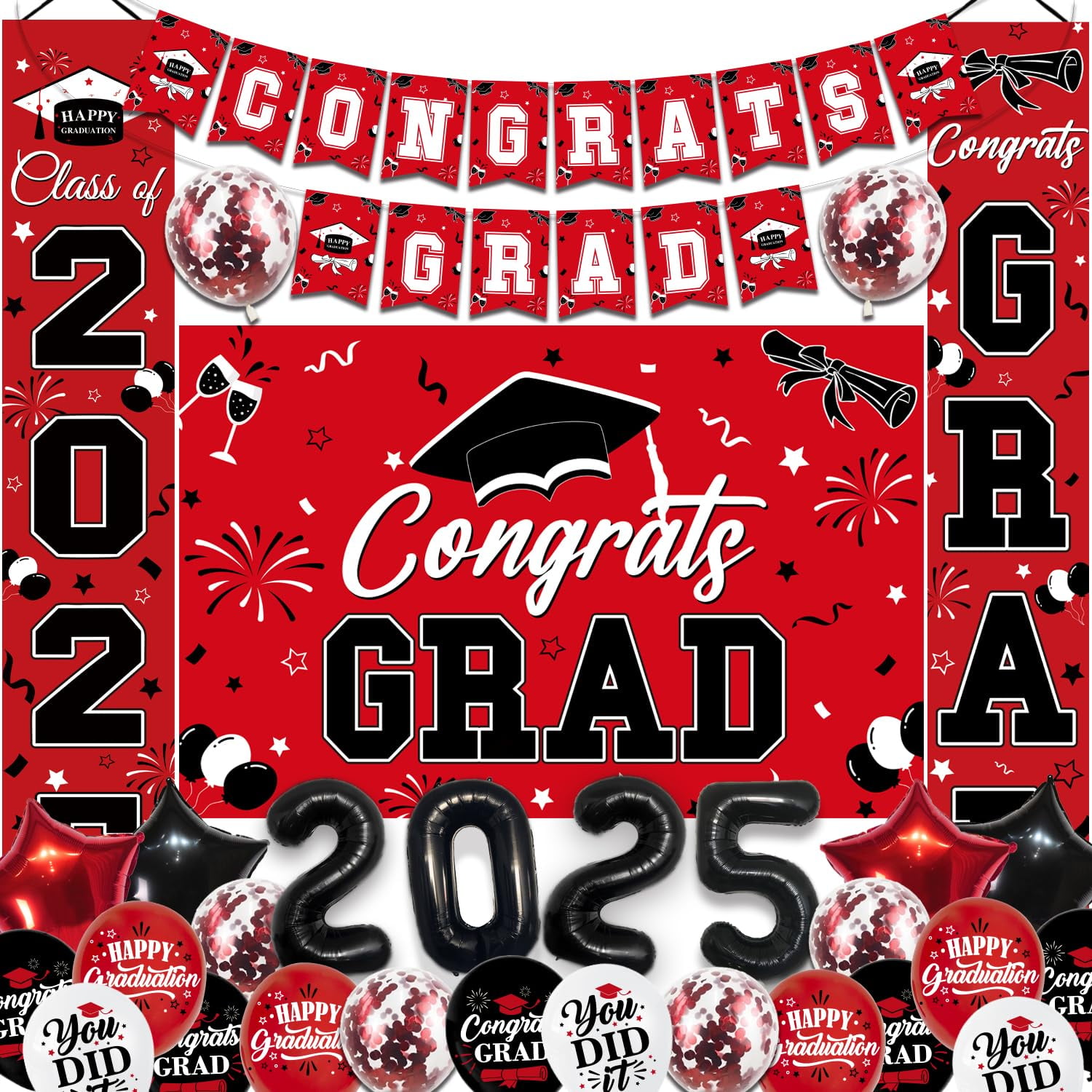 NUTTYBASH Graduation Decorations Class RRF12 of 2025, Red Graduation ...