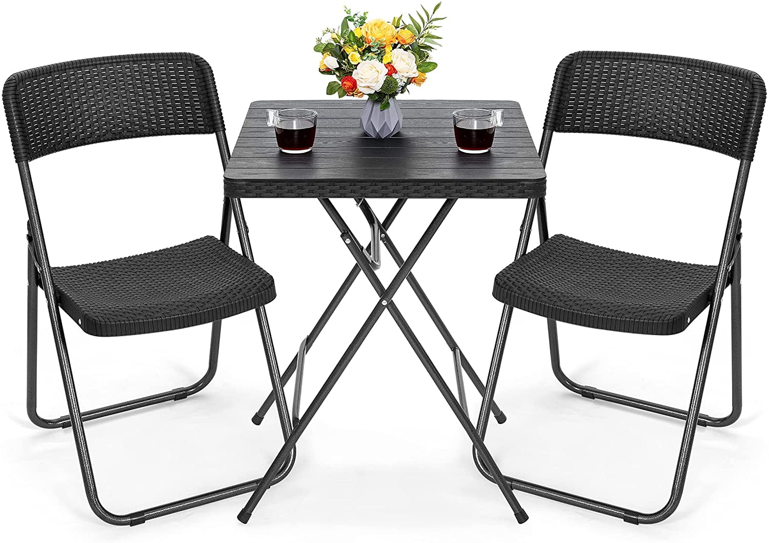 NUU GARDEN 3-Piece Outdoor Folding Set, Weather-Resistant Rattan ...