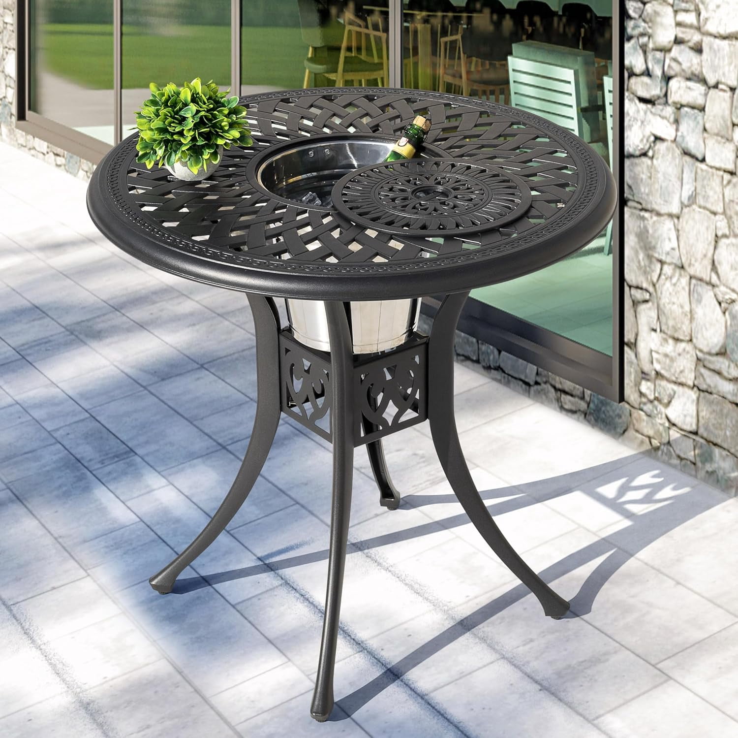 NUU GARDEN 31" Round Patio Bistro Table, Cast Aluminum Round Outdoor ...