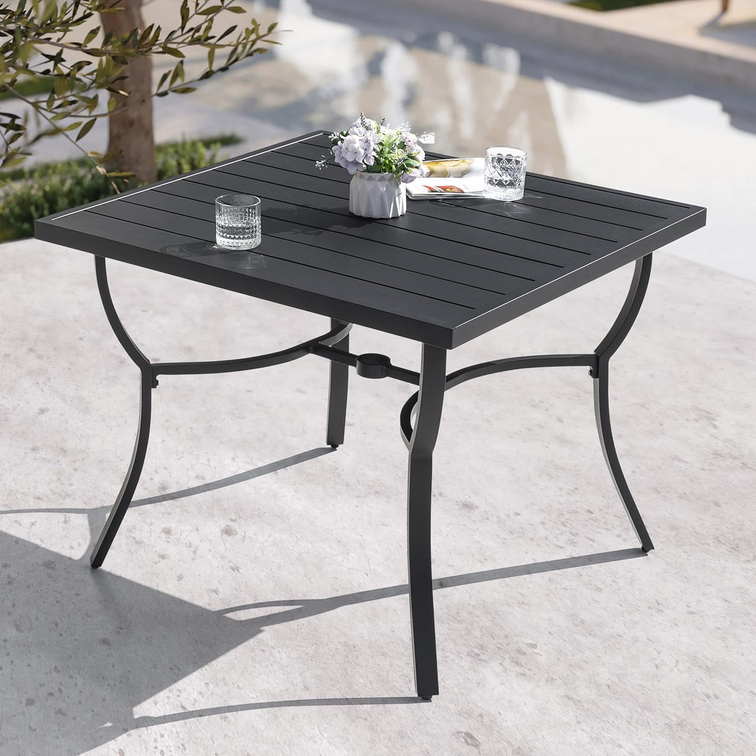 NUU GARDEN 36" Aluminum Slat Top Outdoor Patio Dining Table, 4 Person ...
