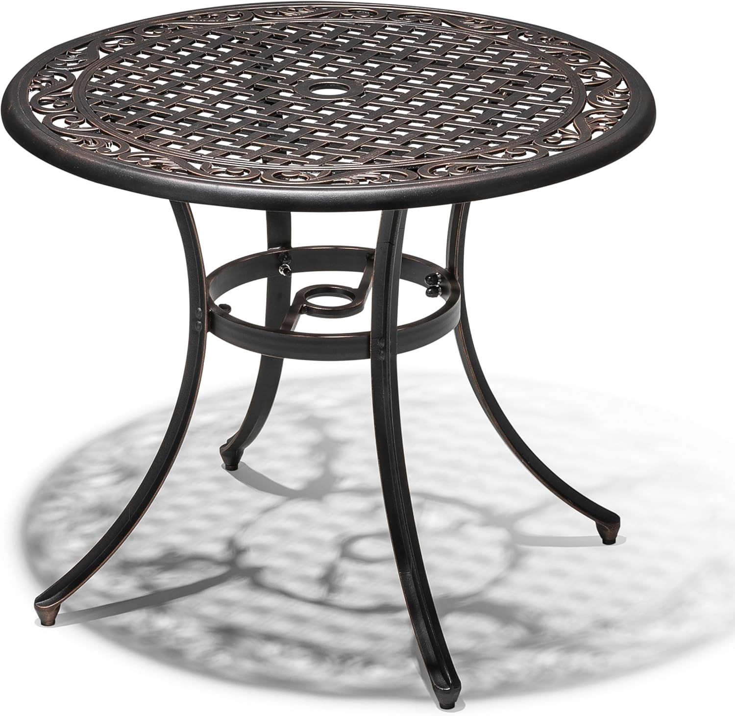 NUU GARDEN 36 Inch Patio Dining Table with Umbrella Hole, Outdoor Cast ...