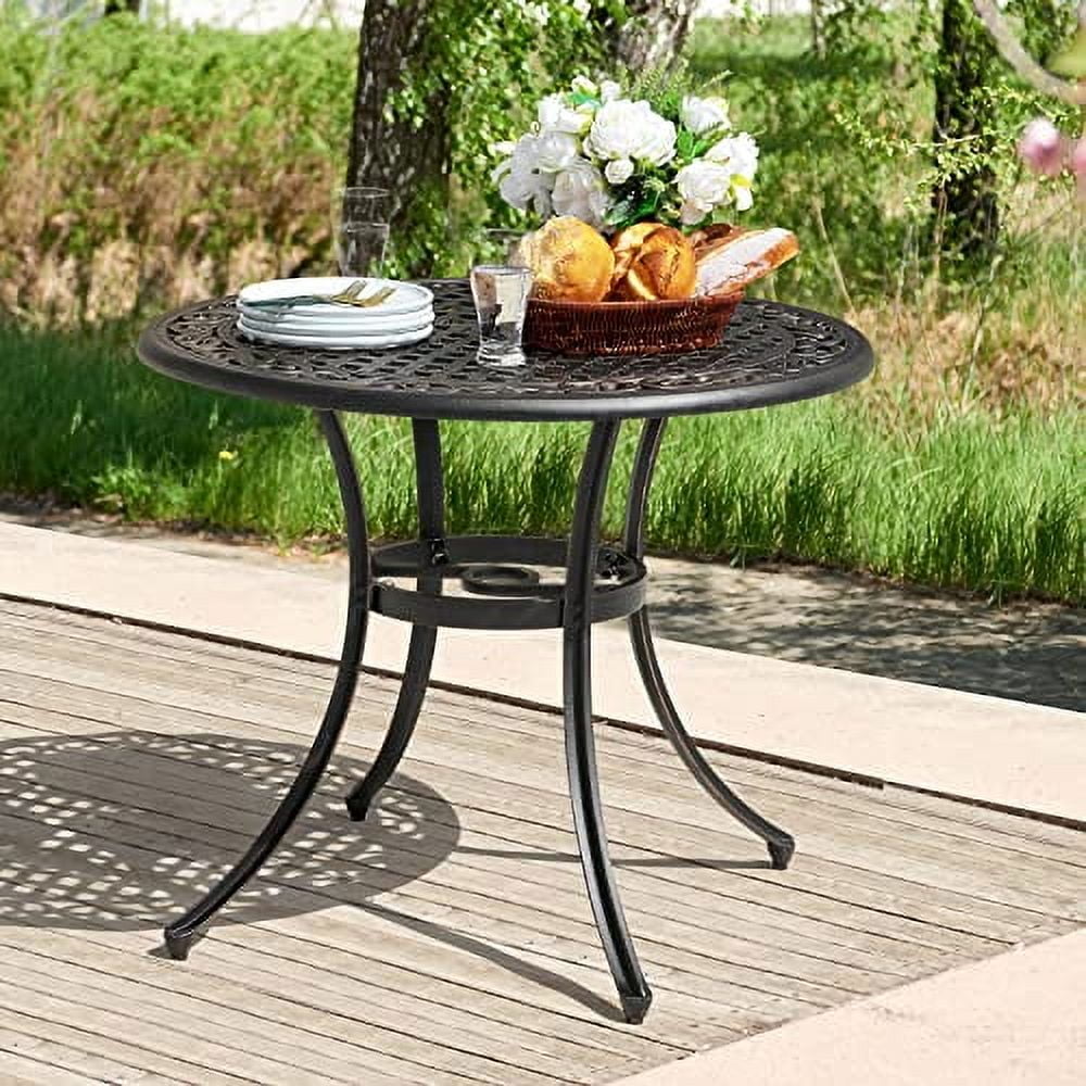 NUU GARDEN 36 Inch Patio Dining Table with Umbrella Hole, Outdoor Cast ...