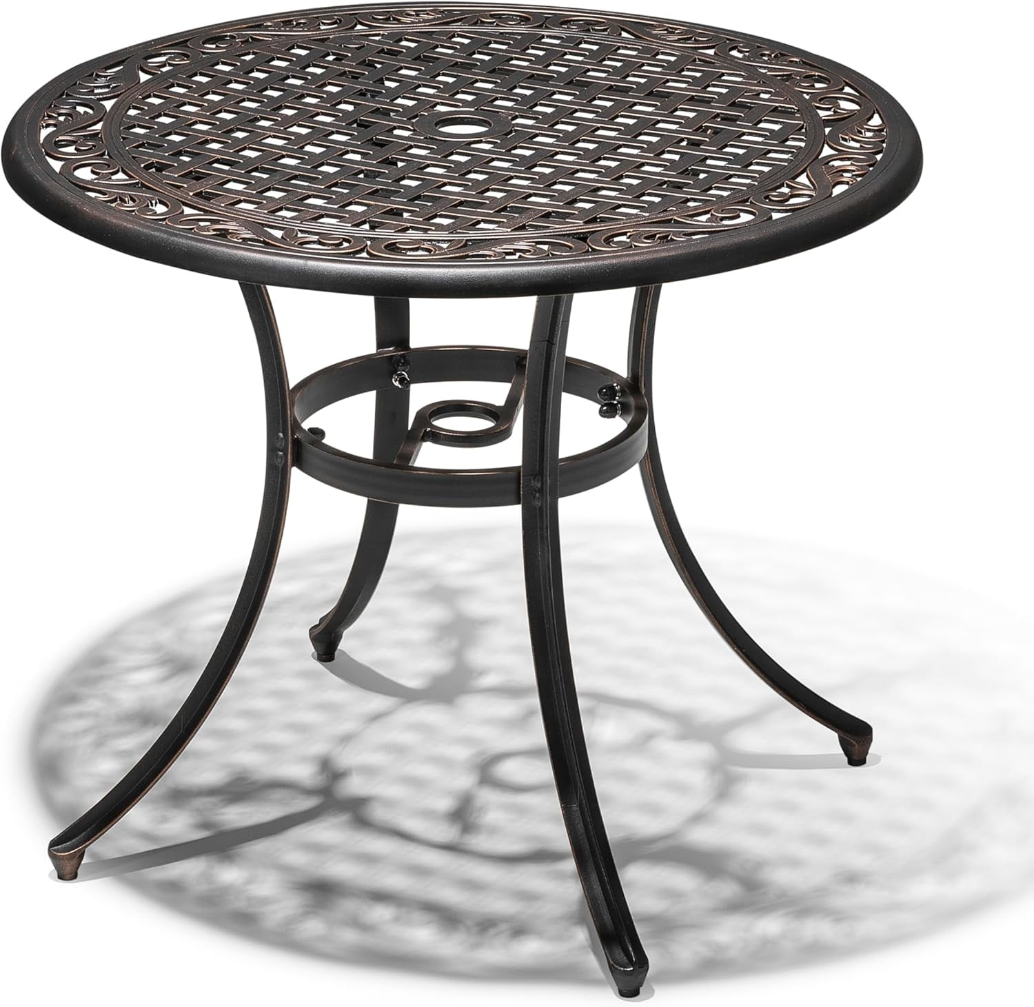 NUU GARDEN 36 Inch Patio Dining Table with Umbrella Hole, Outdoor Cast ...
