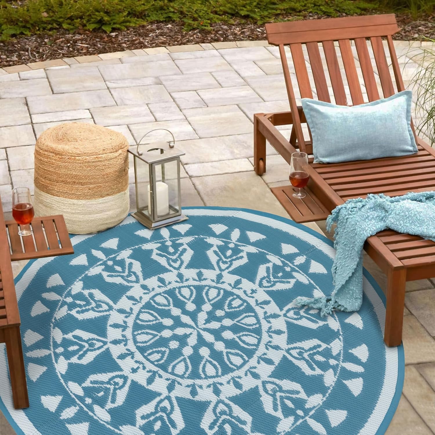 NUU GARDEN 5'x5' Round Outdoor Rug Reversible Patio Rug, Outdoor ...