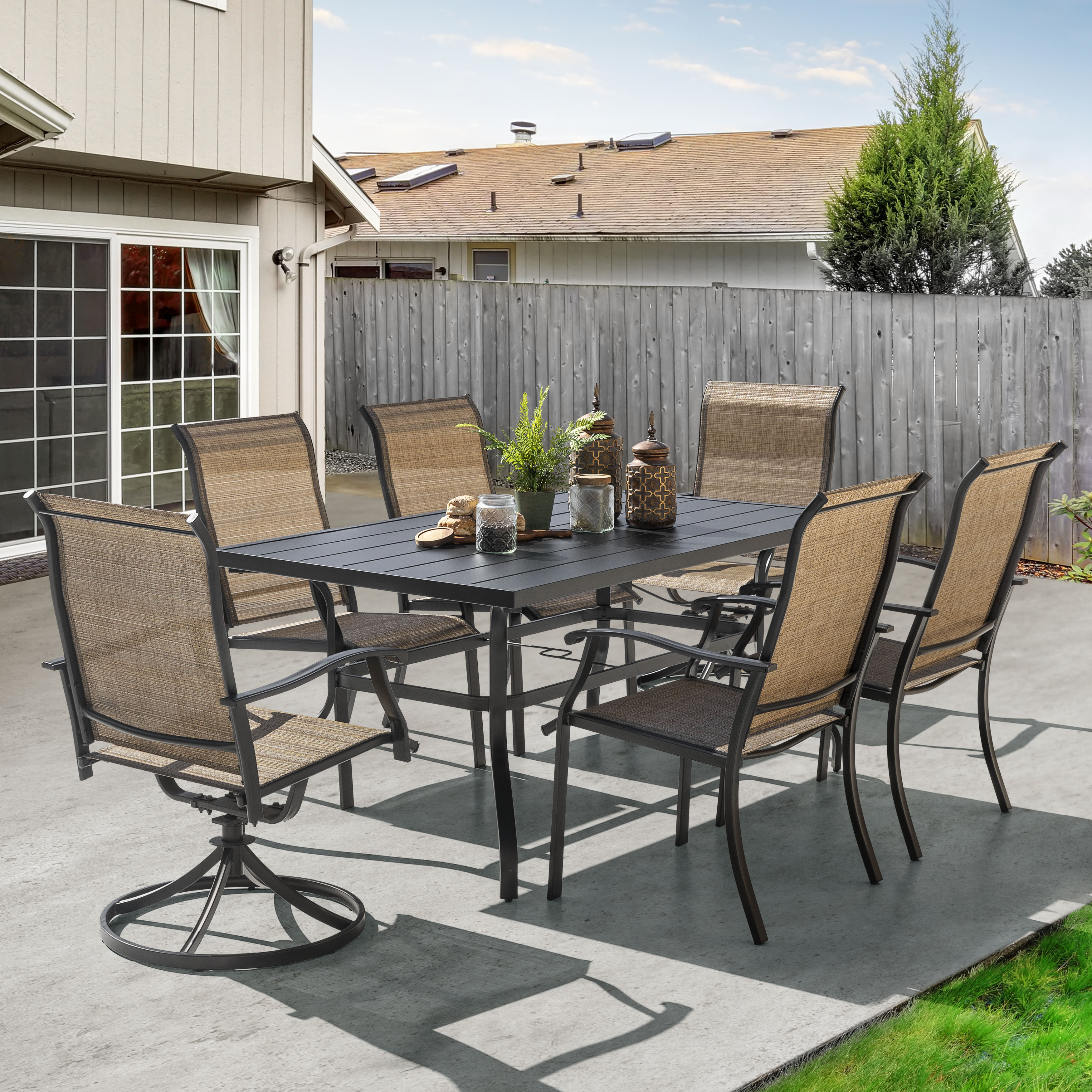 Nuu Garden 7 Pieces Outdoor Dining Sets, Textilene Swivel Patio Table ...